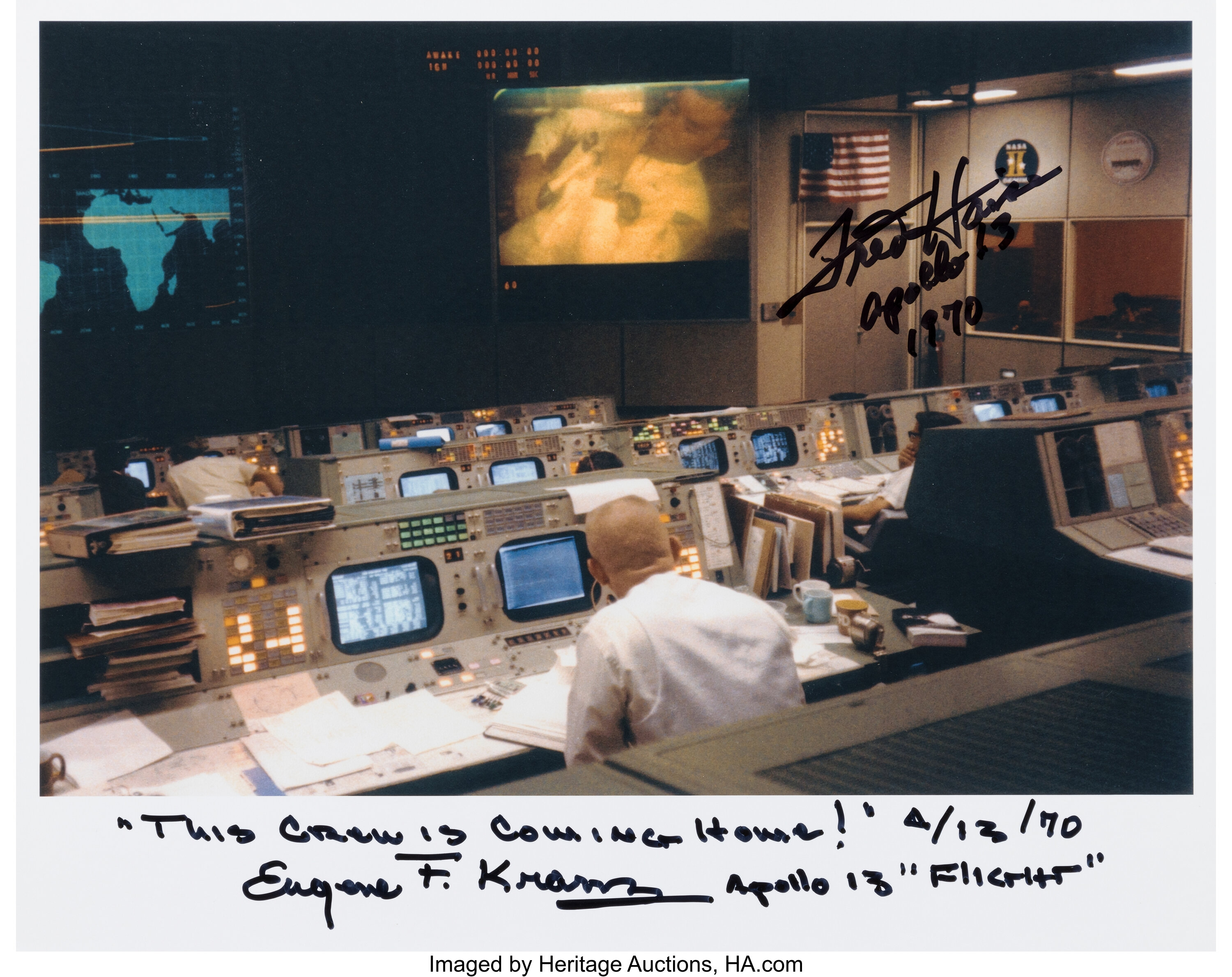Apollo 13: NASA Mission Control Color Photo Signed by Fred Haise | Lot ...