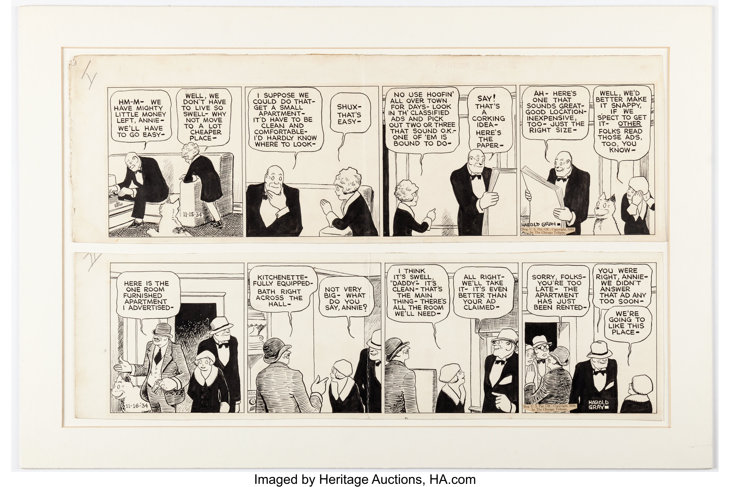 Harold Gray Little Orphan Annie Daily Comic Strips Original Art 2 | Lot ...