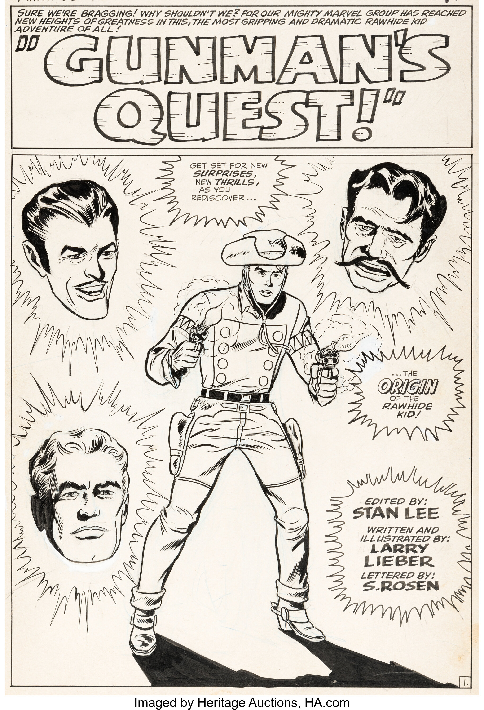 Larry Lieber The Rawhide Kid #45 Splash Page 1 Origin Story | Lot ...