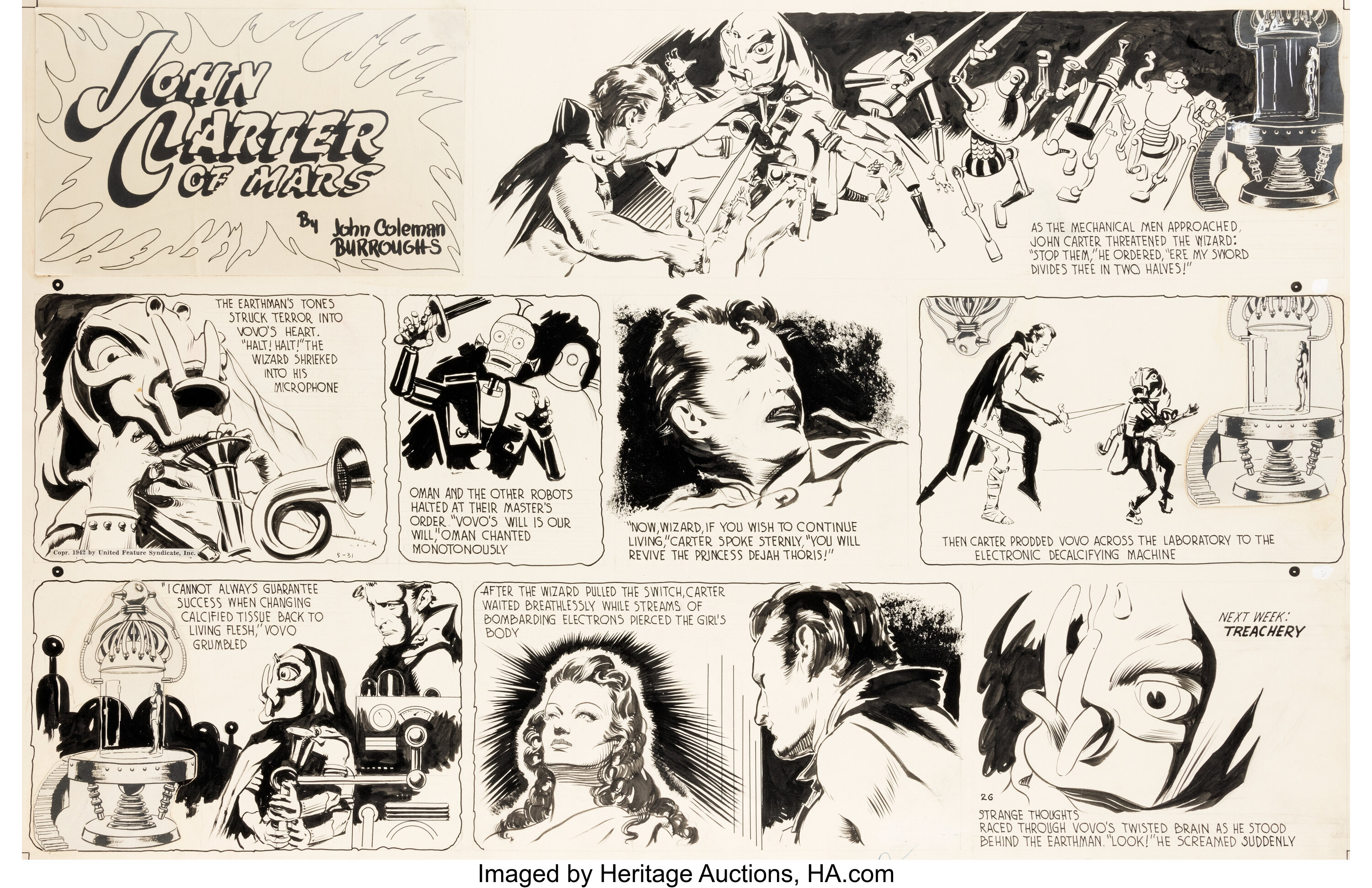 John Coleman Burroughs John Carter of Mars #26 Sunday Comic Strip | Lot ...