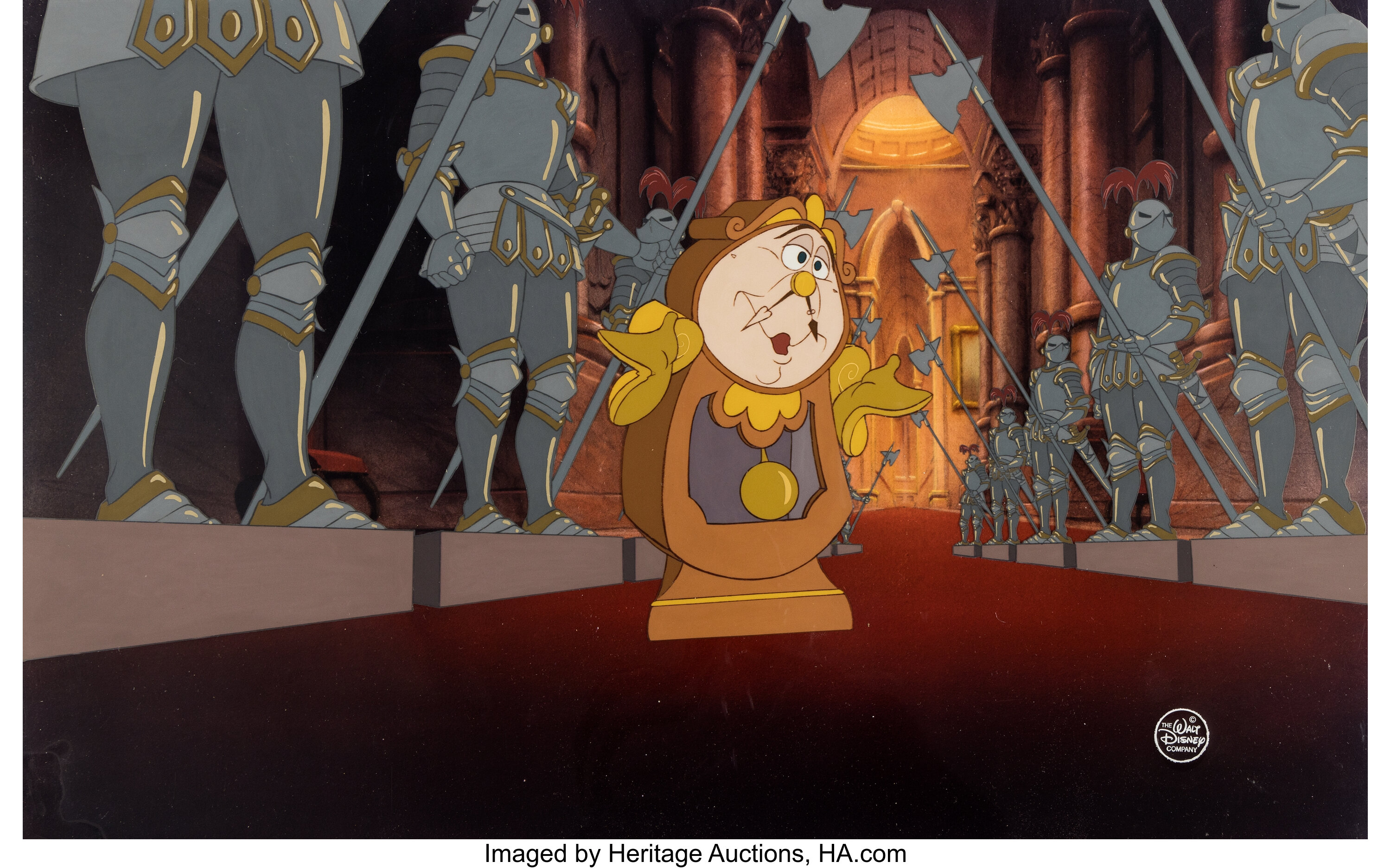 Beauty and the Beast Cogsworth Presentation Cel (Walt Disney, | Lot ...