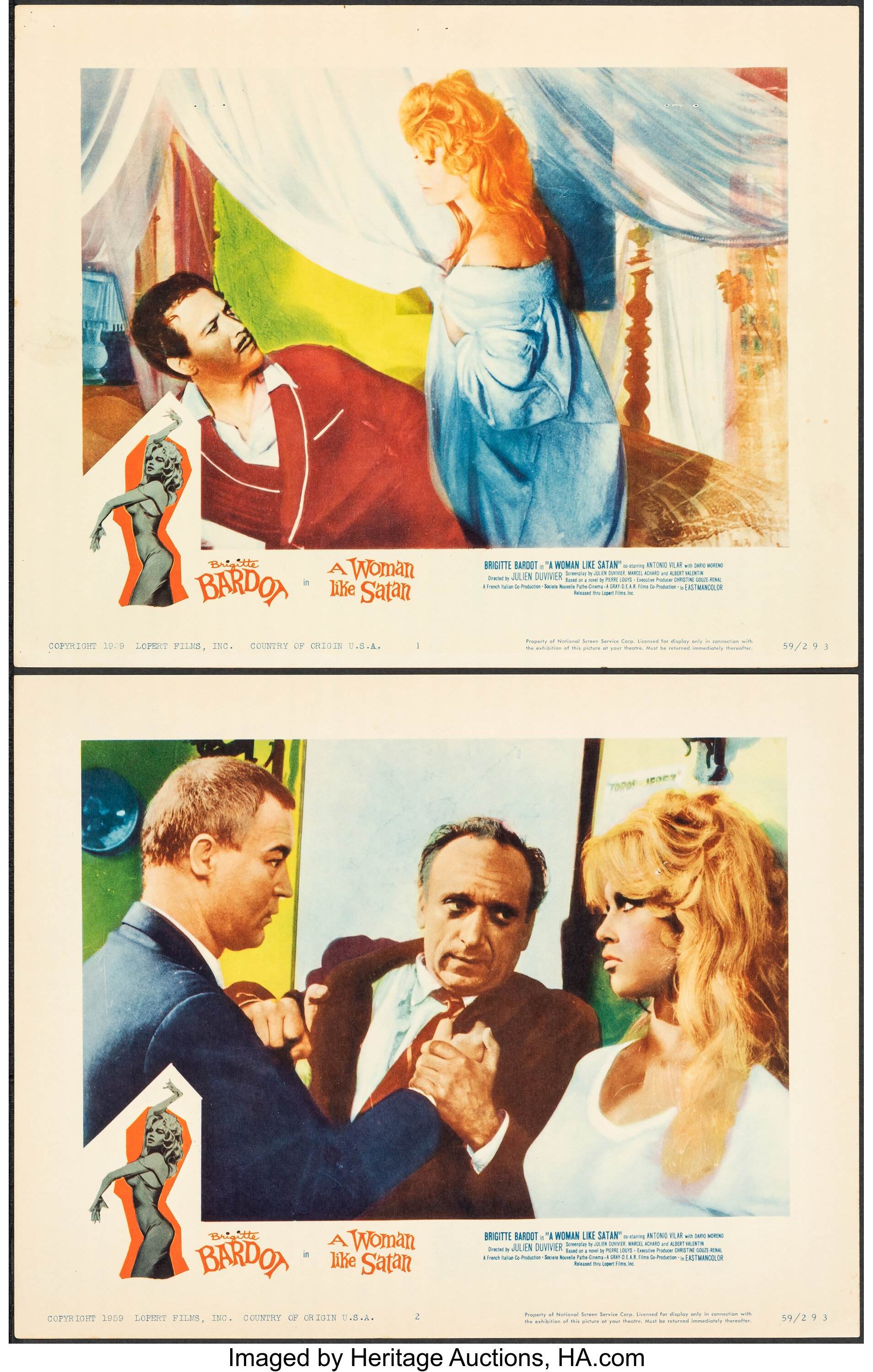 A Woman Like Satan (Lopert, 1959). Very Fine-. Lobby Cards (2) (11 ...
