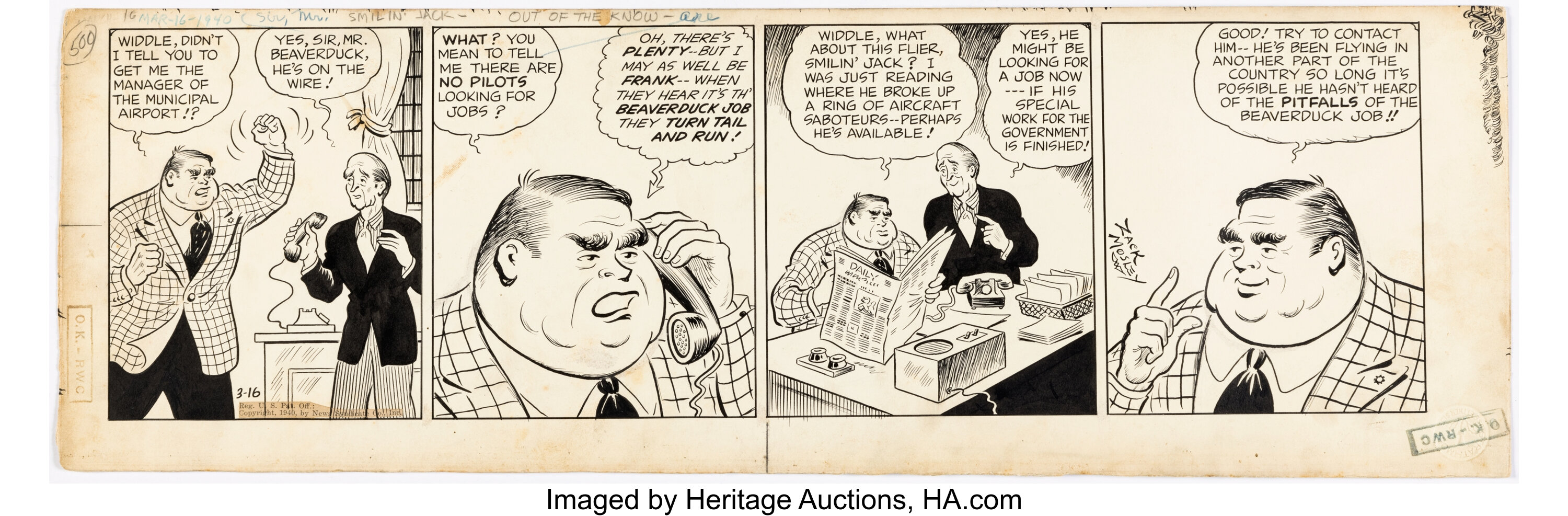 Zack Mosley Smilin' Jack Daily Comic Strip Original Art dated | Lot ...