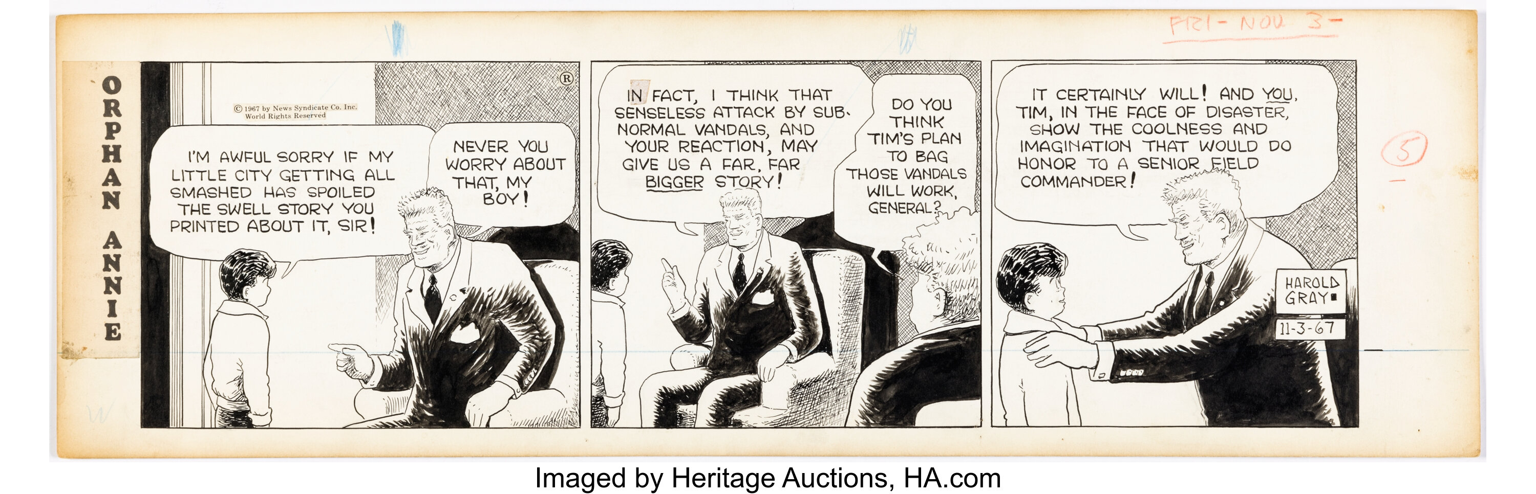 Harold Gray Studios Little Orphan Annie Daily Comic Strip Original ...