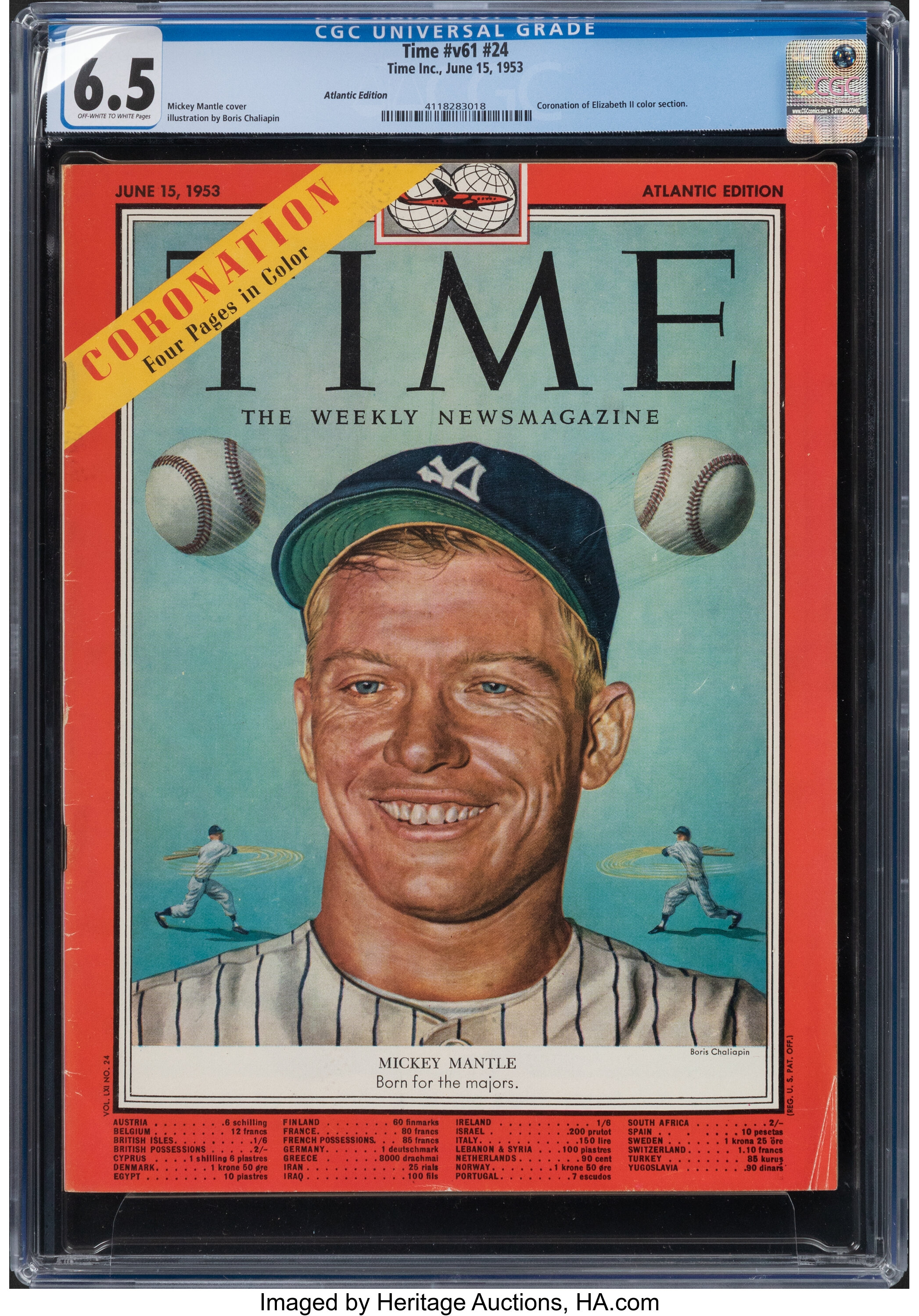 1953 Mickey Mantle Time Magazine CGC 6.5--Pop One, None Higher ...