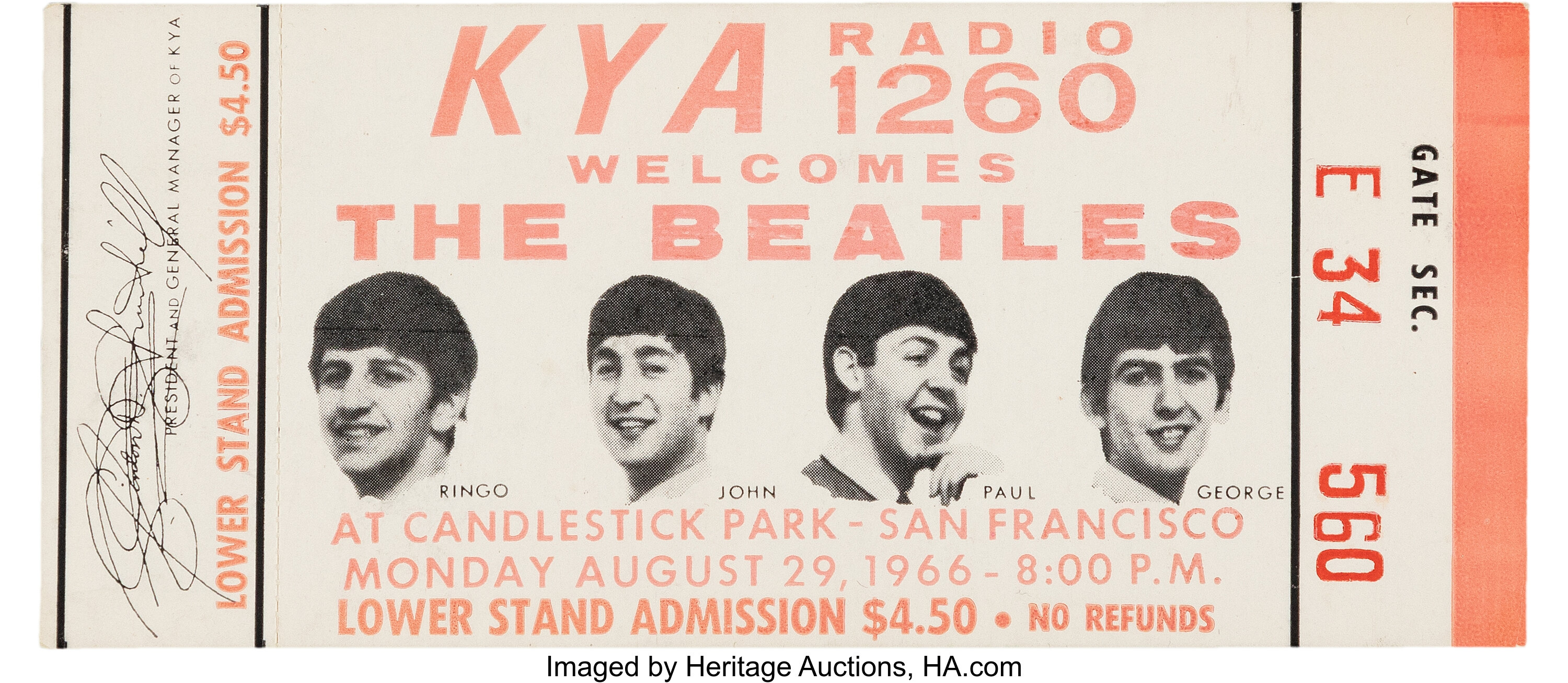1966 The Beatles Final Concert at Candlestick Park Full Ticket. | LotID ...