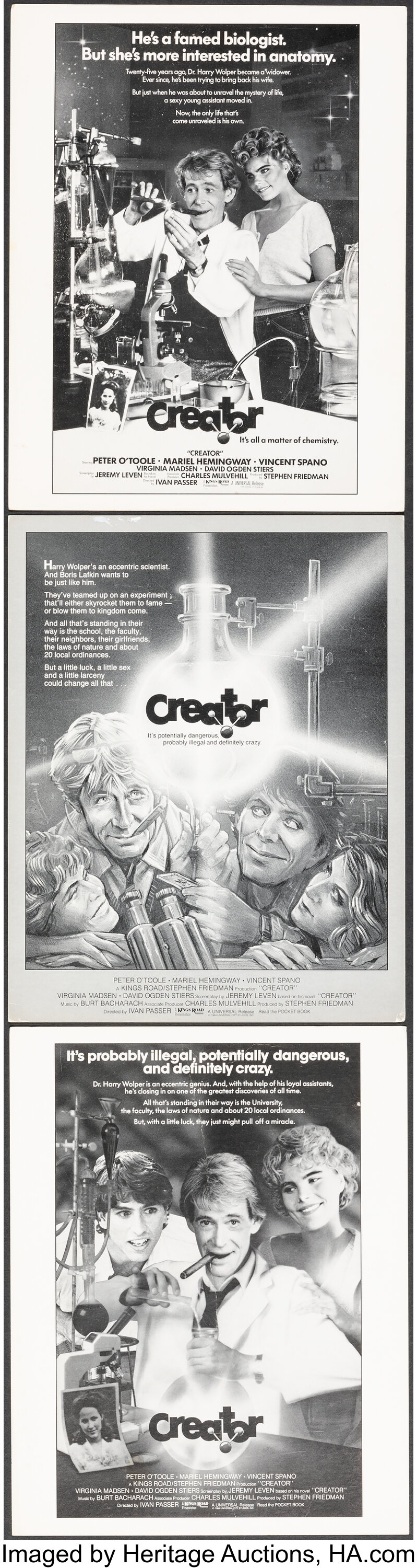 Creator (Universal, 1984). Very Fine-. Poster Concept Prints (5) | Lot ...