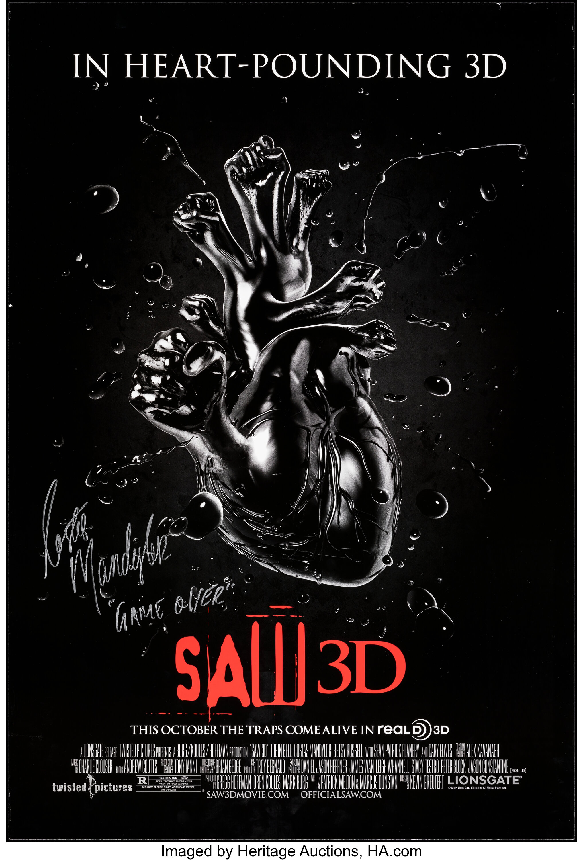 Saw 3D (Lionsgate, 2010). Rolled, Very Fine. Autographed One Sheet ...