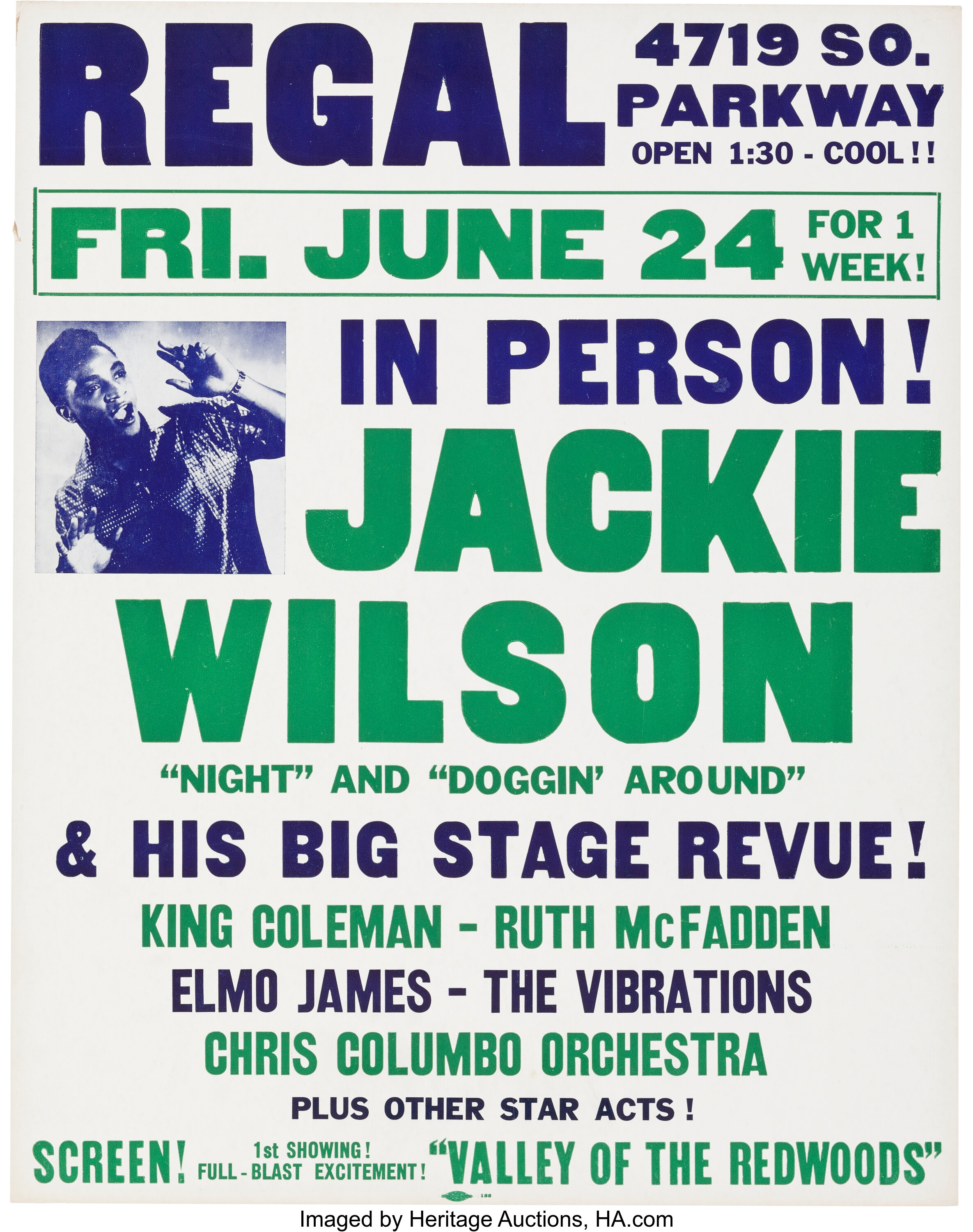 Jackie Wilson 1960 Regal Theatre, Chicago Jumbo Concert Poster ...
