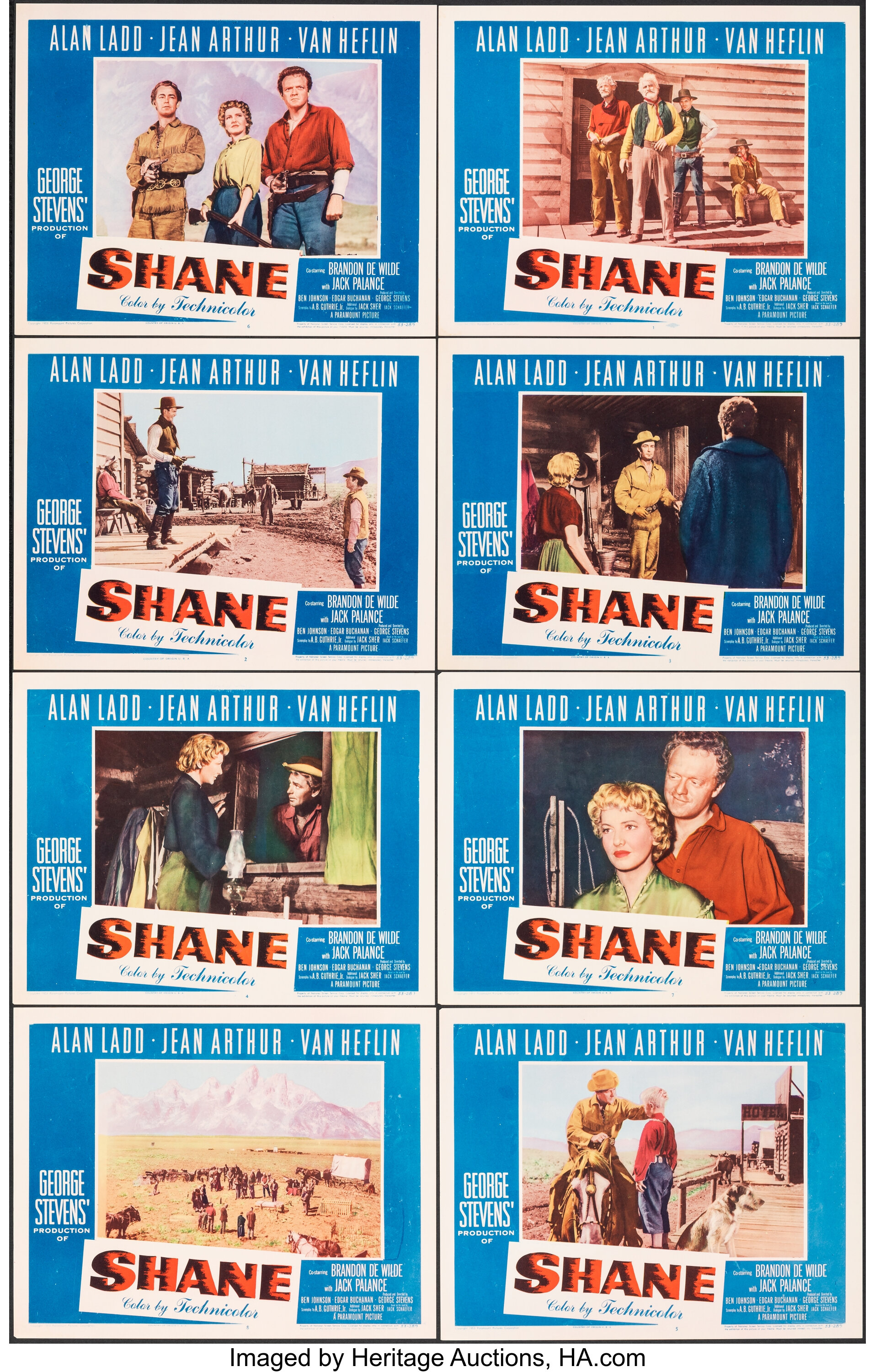 Shane (Paramount, 1953). Very Fine+. Lobby Card Set of 8 (11" X | Lot ...