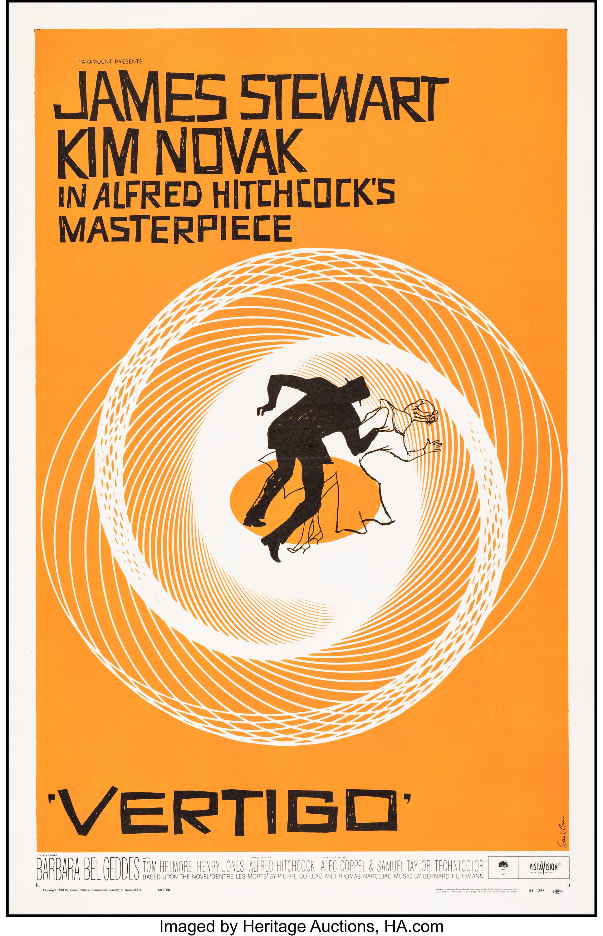Vertigo (Paramount, 1958). Very Fine on Linen. One Sheet (27" X | Lot ...
