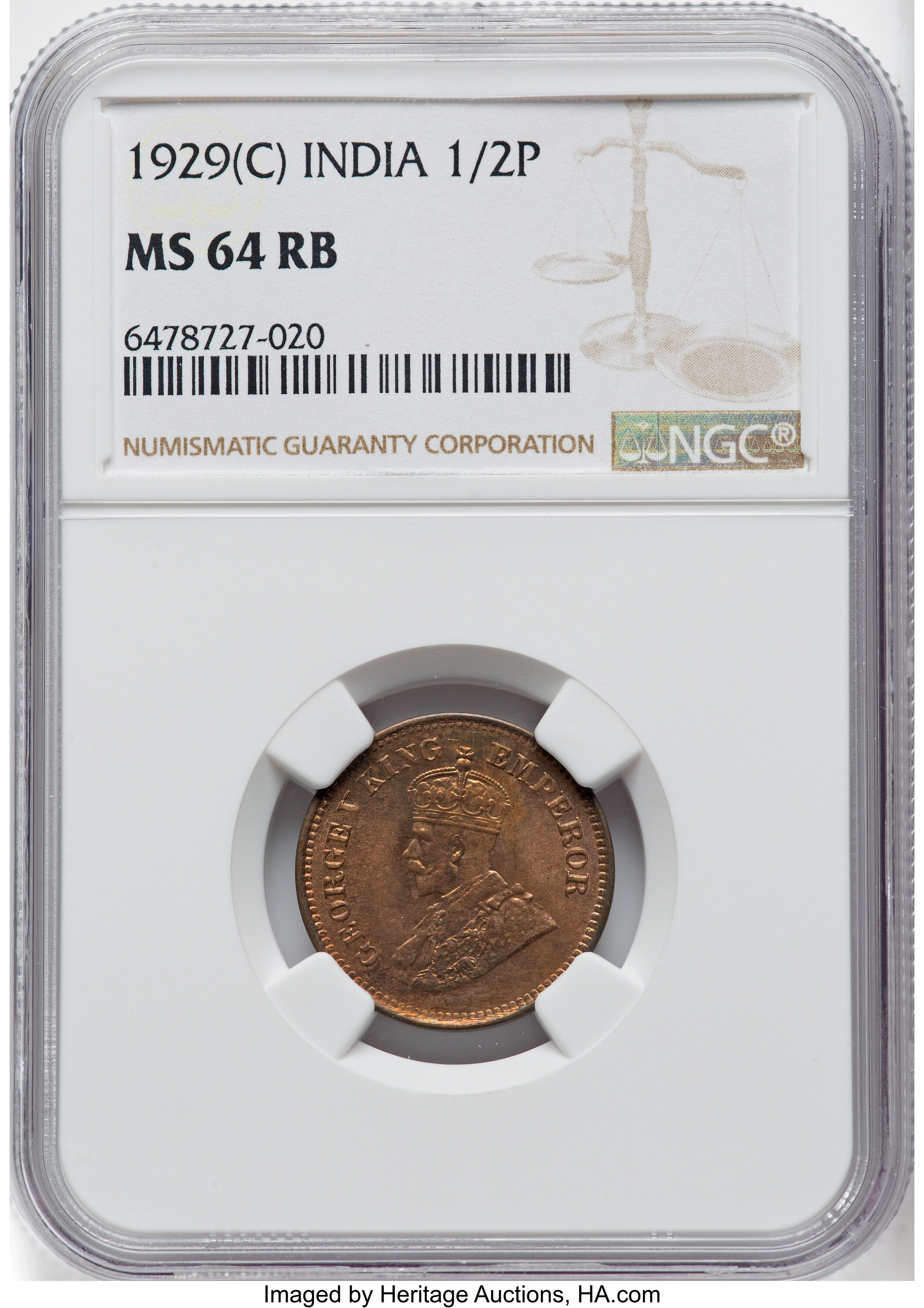 India: British India. George V Pair of Certified 1/2 Pice NGC,... | Lot ...