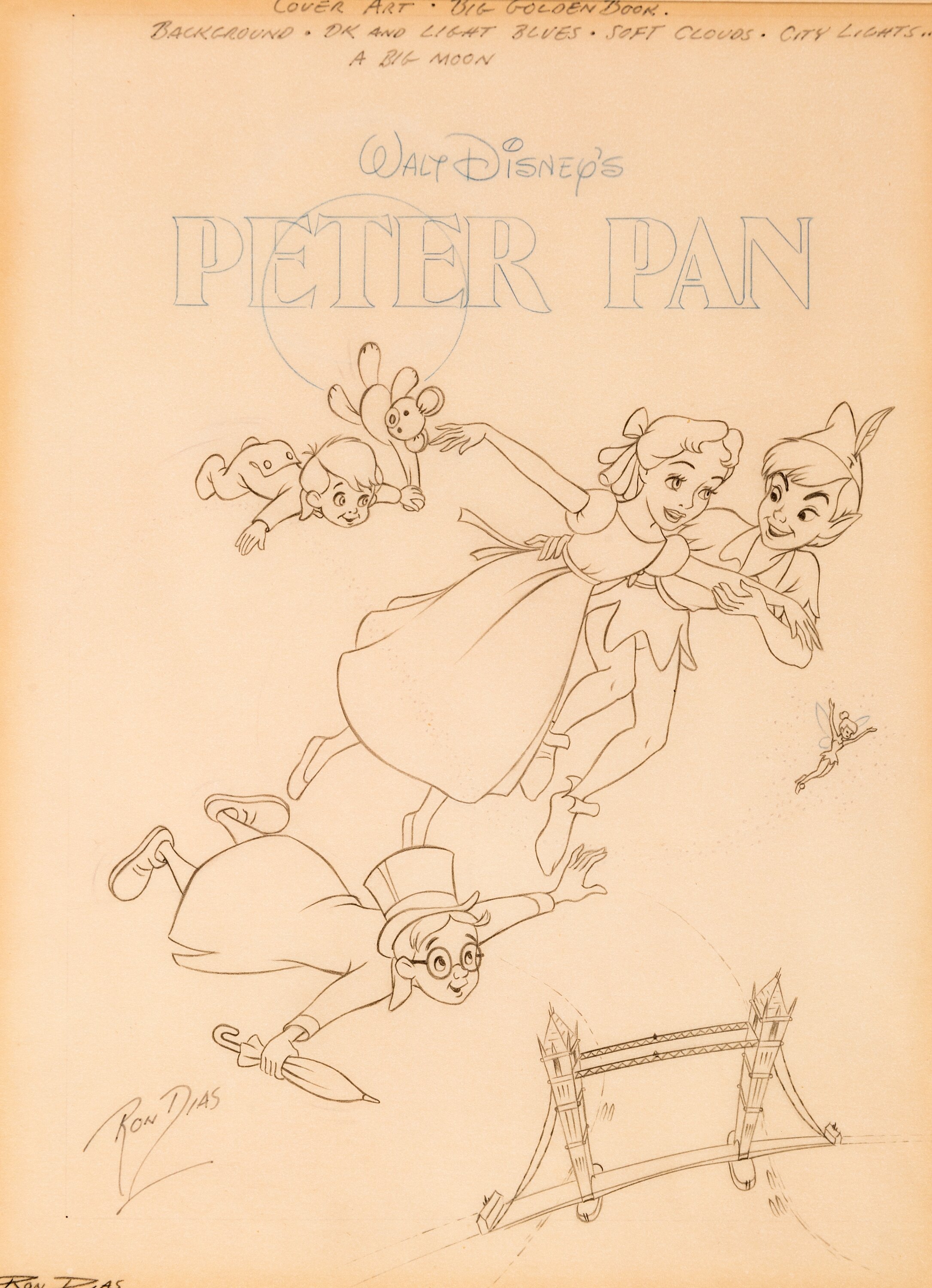 Peter Pan Big Golden Book Cover Preliminary Illustration Original | Lot ...