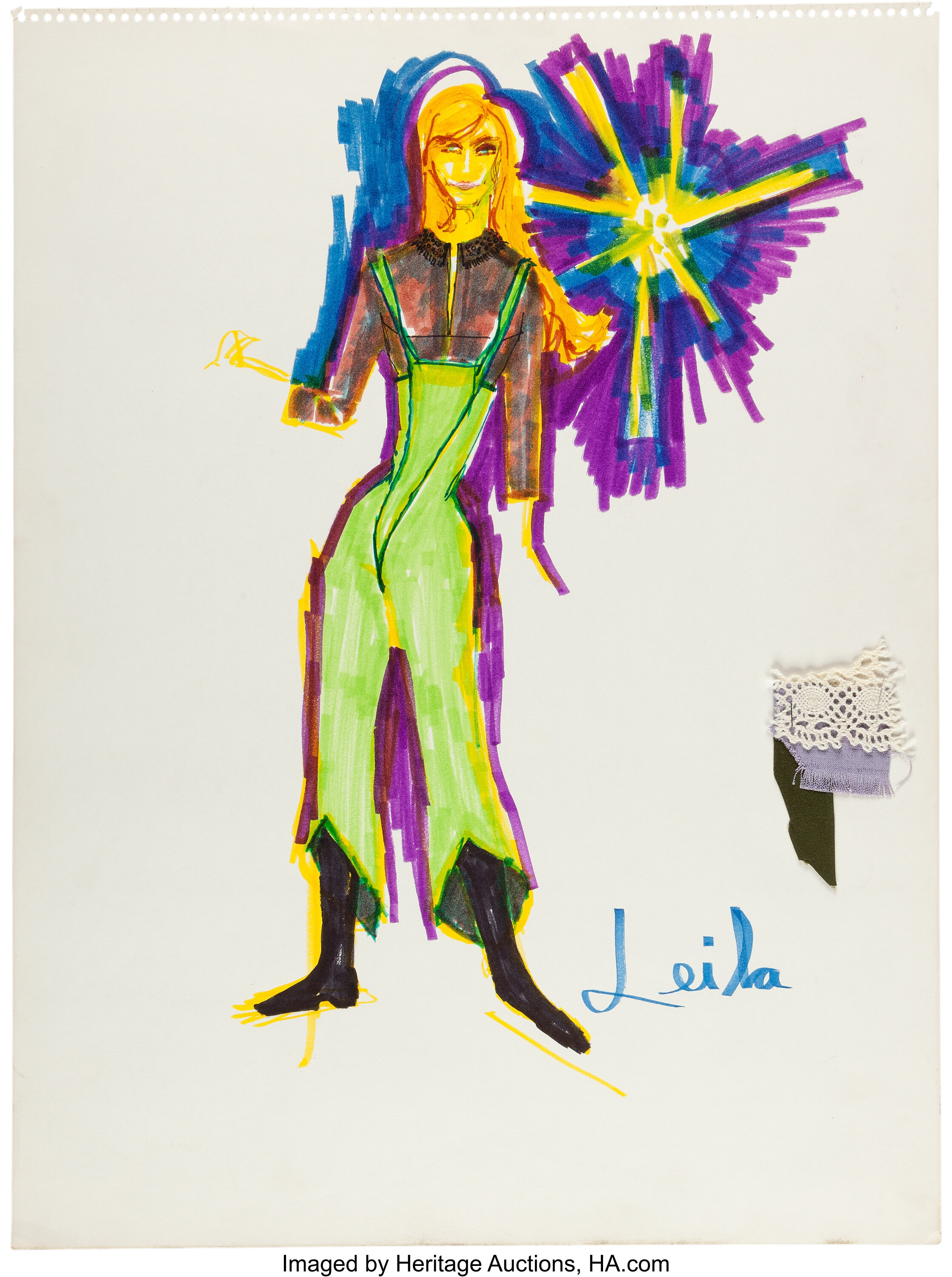 Jill Ireland "Leila Kalomi" Costume Sketch by William Ware Theiss | Lot ...
