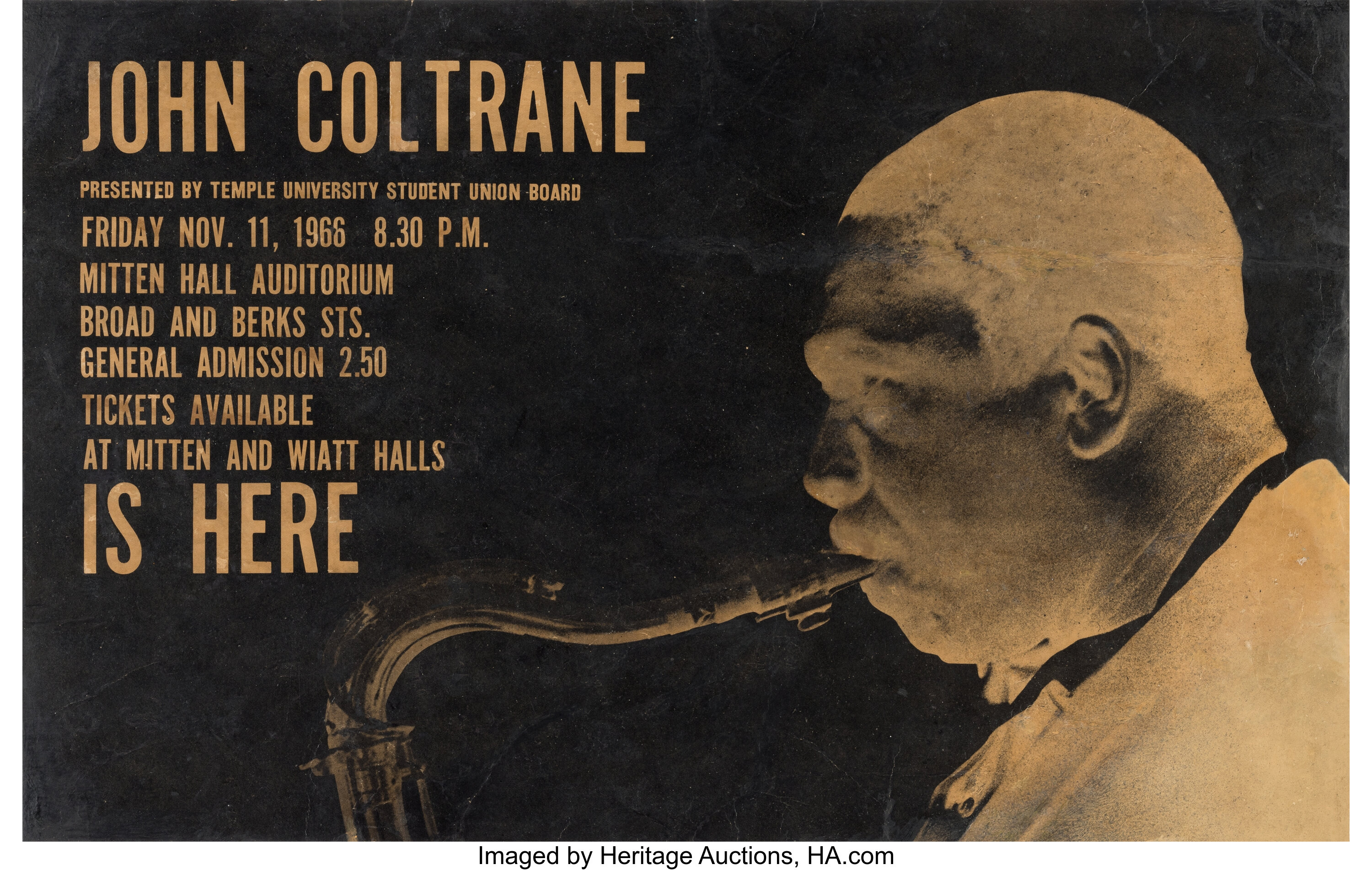 John Coltrane 1966 Philadelphia, PA College Campus Concert | Lot #26718 ...