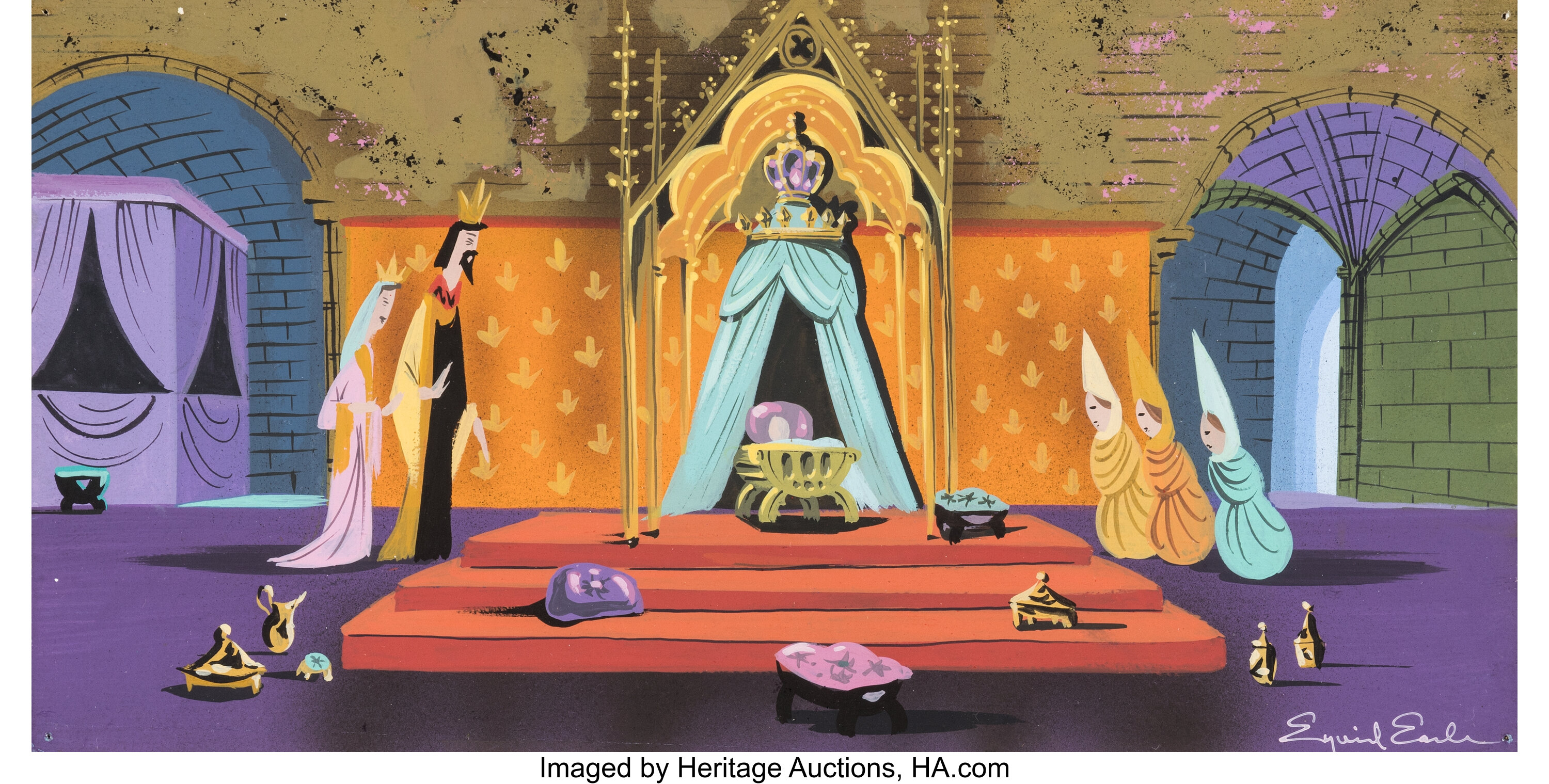 Eyvind Earle - Sleeping Beauty King Queen Leah, King Stefan, | Lot ...