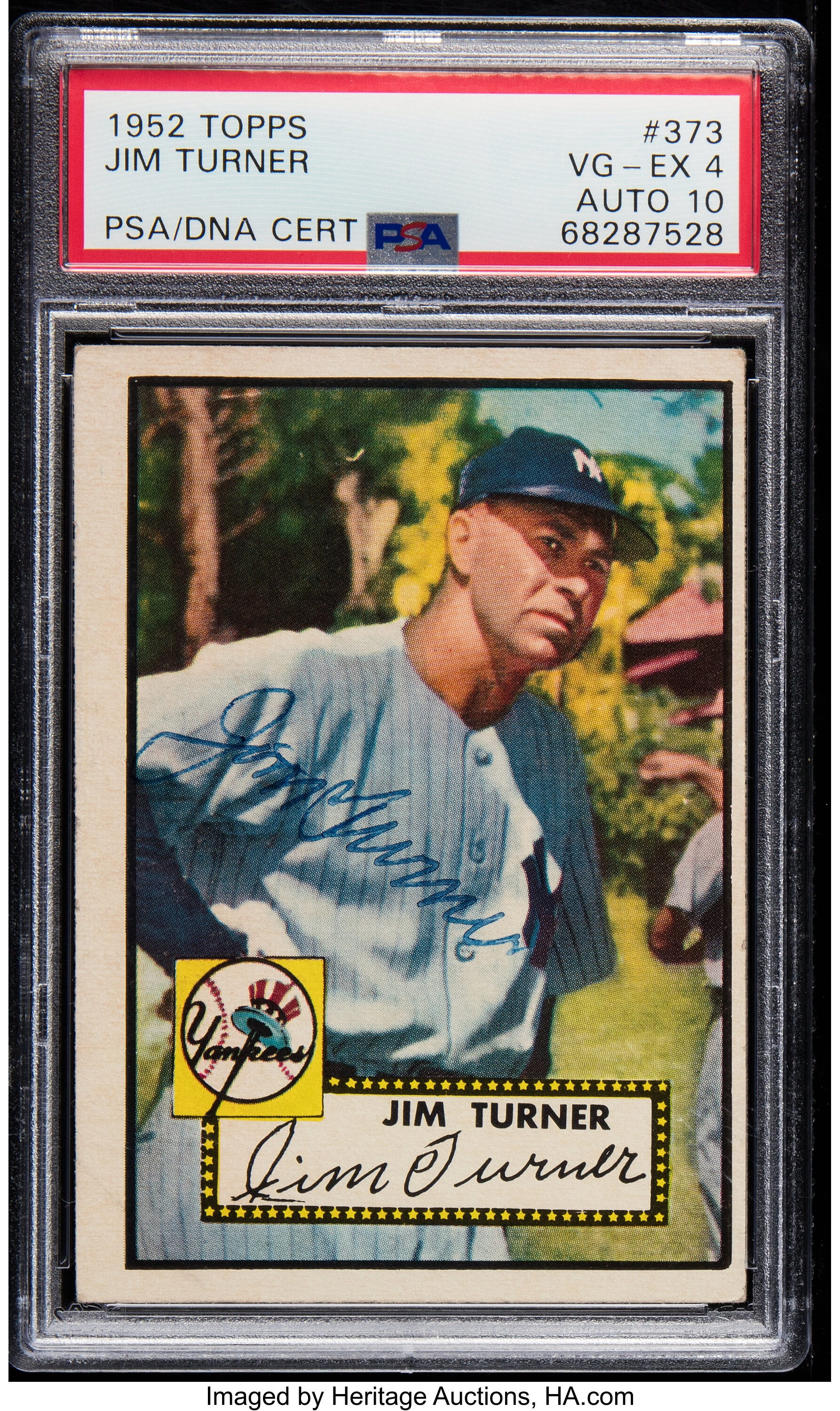 Signed 1952 Topps Jim Turner #373 PSA VG-EX 4, PSA/DNA Auto 10 ...