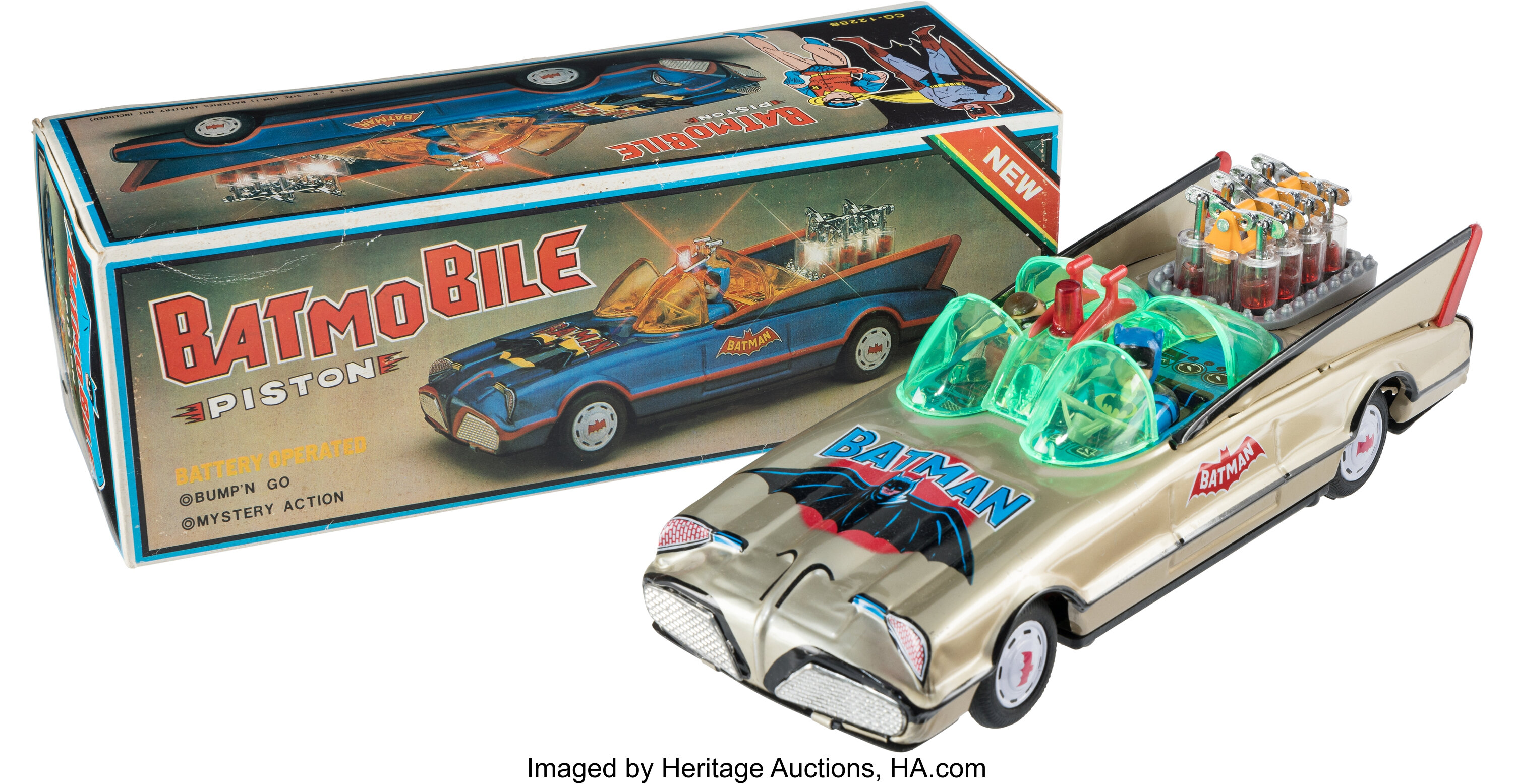 Batman Gold Tin Piston Batmobile in Original Box (Cien Ge, | LotID ...