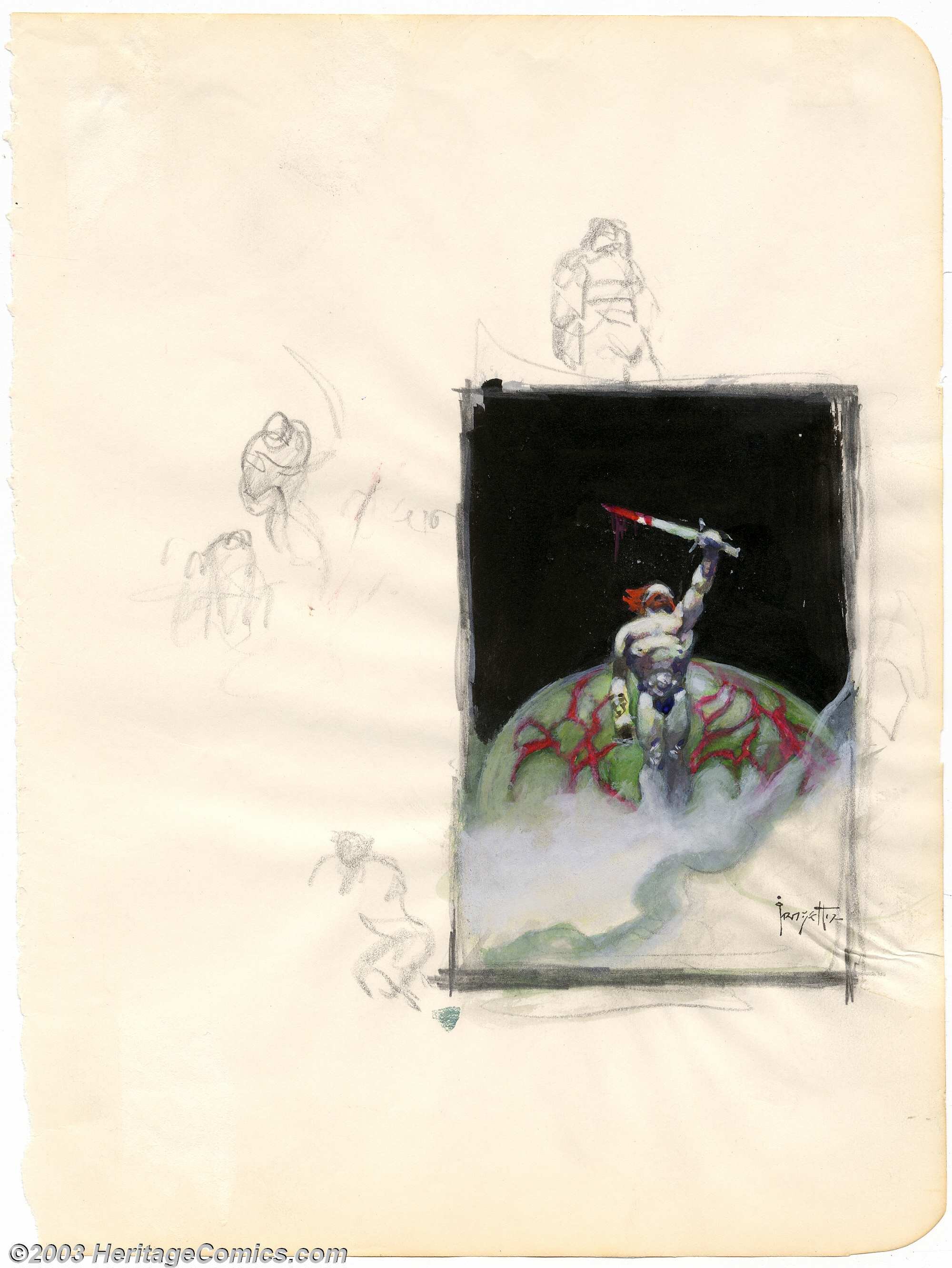 Frank Frazetta - Original Preliminary Sketch for Bloodstone | Lot ...