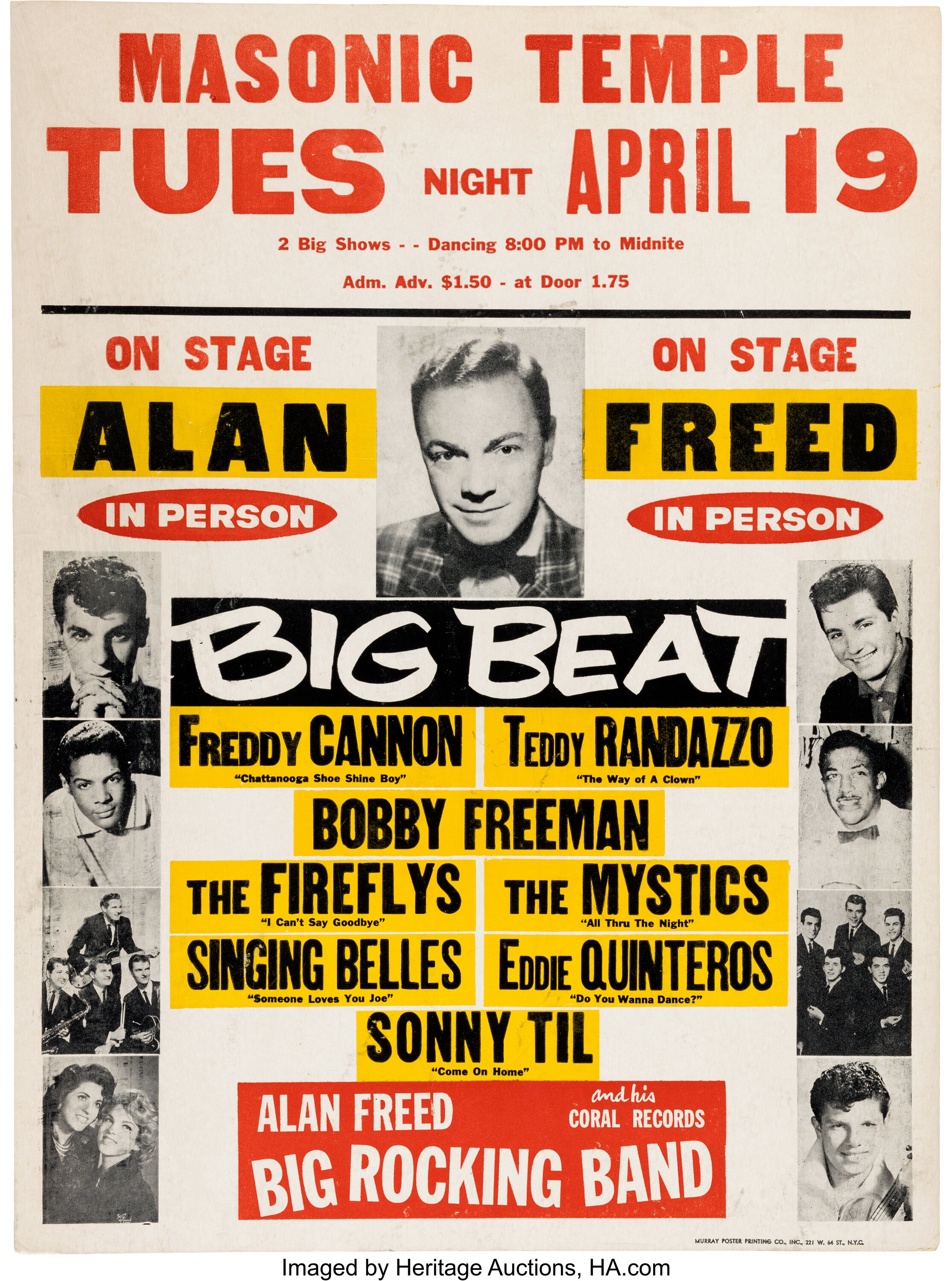 Alan Freed Big Beat 1960 Cardboard Concert Poster.... Music | Lot ...