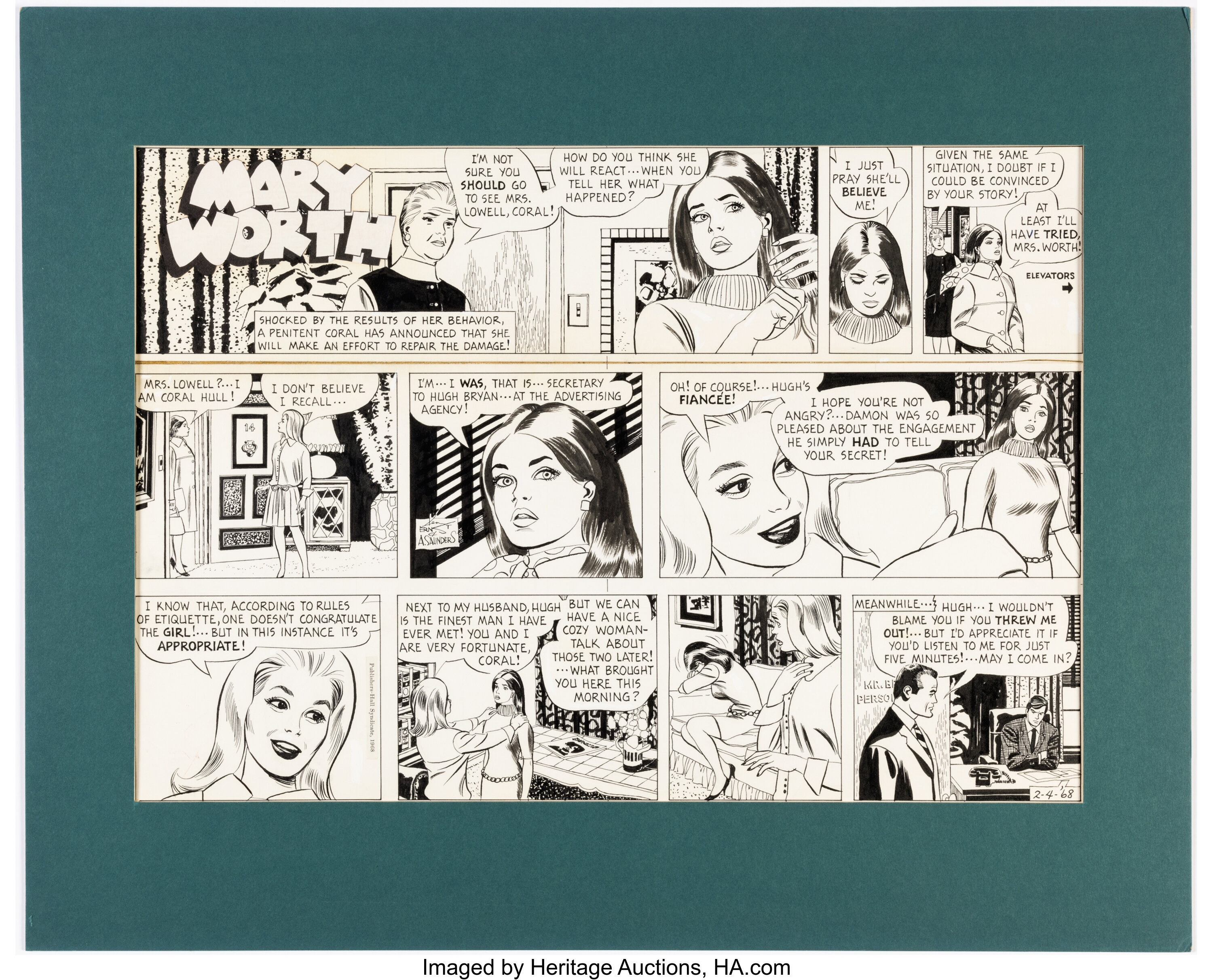 Ken Ernst Mary Worth Sunday Comic Strip Original Art dated 2-4-68 | Lot ...