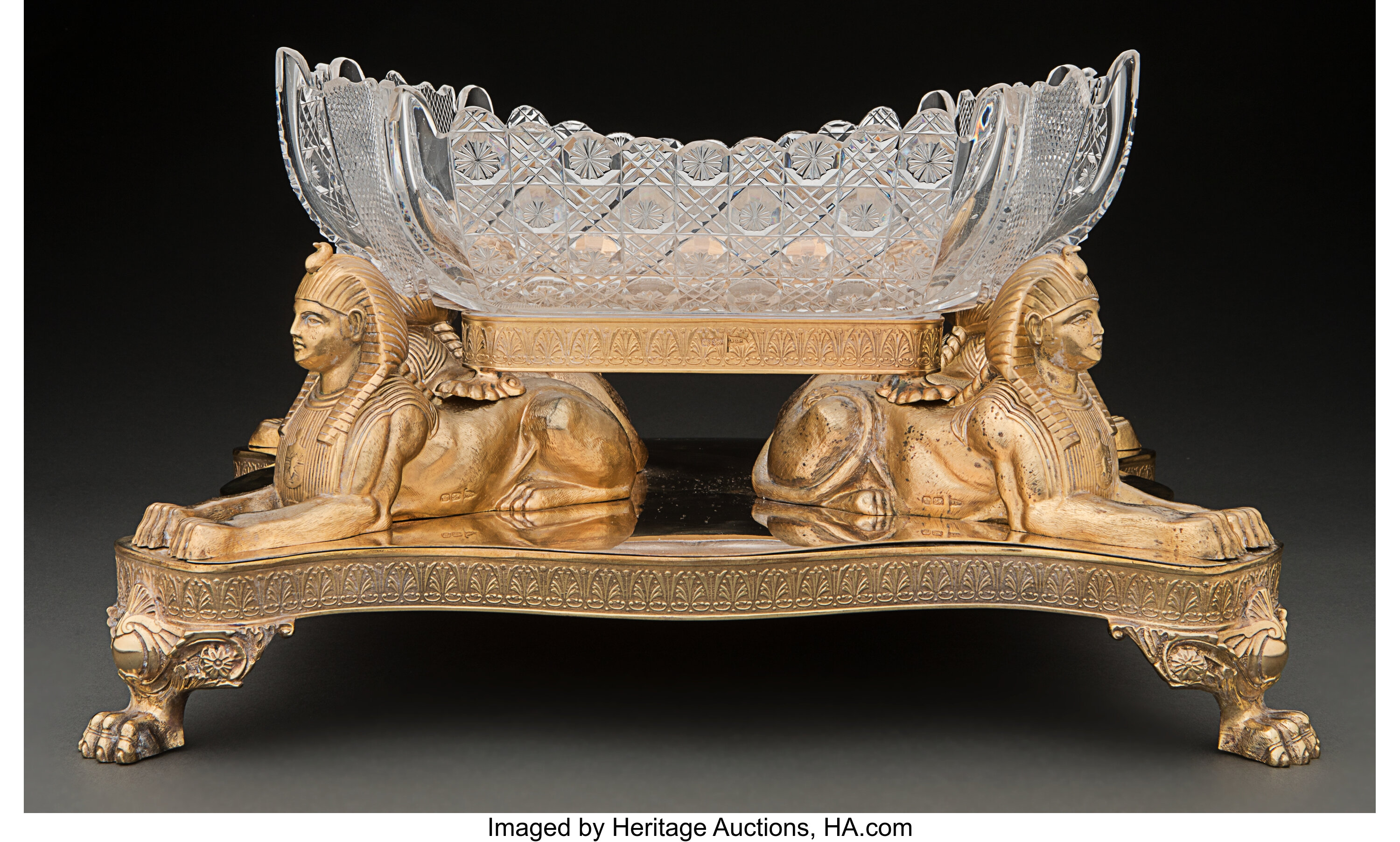 A Walker & Hall Egyptian-Revival Gilt Silver Centerpiece with | Lot ...
