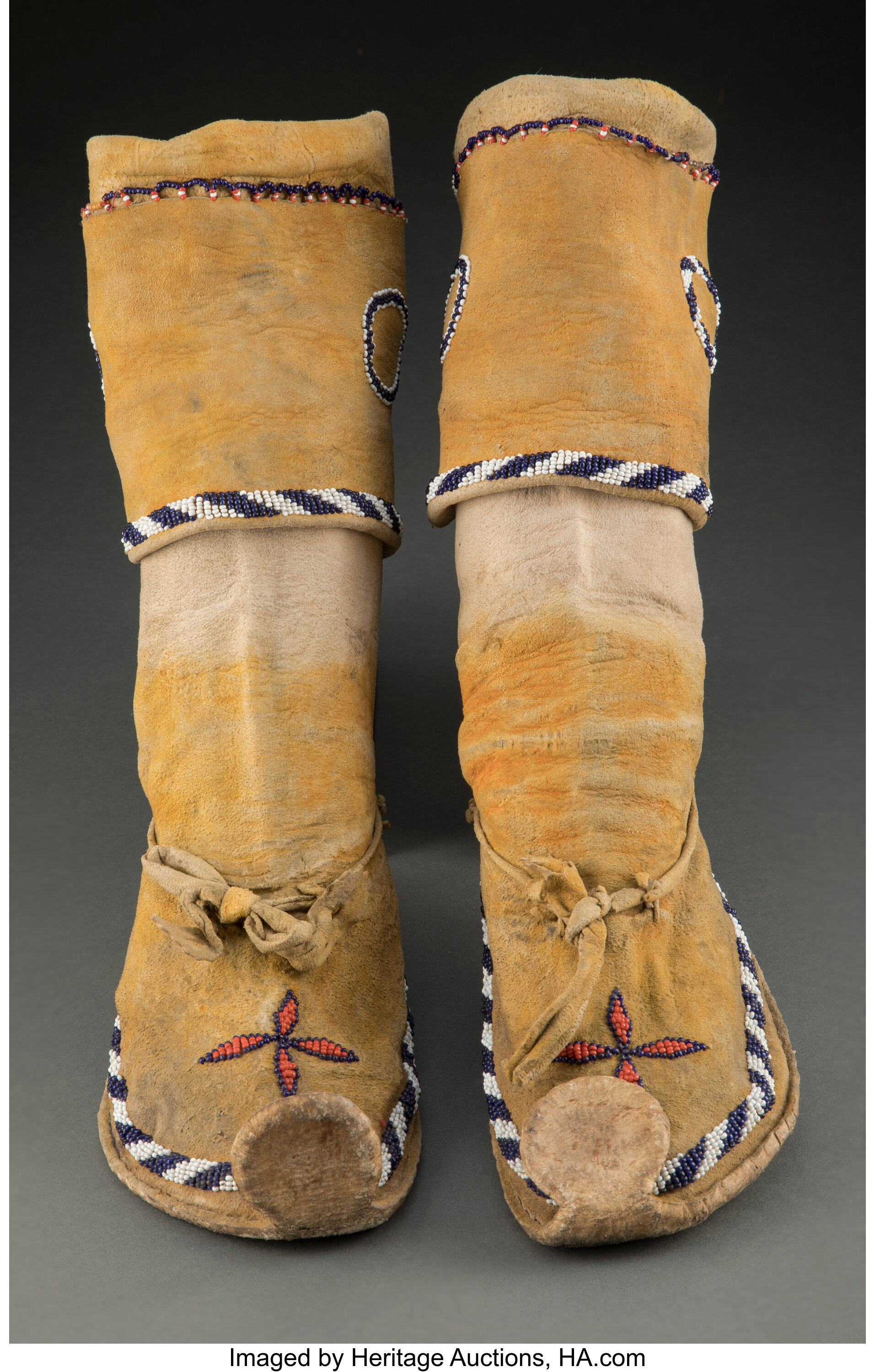 A Pair of Apache Beaded Hide Boot Moccasins... (Total: 2 ) American ...