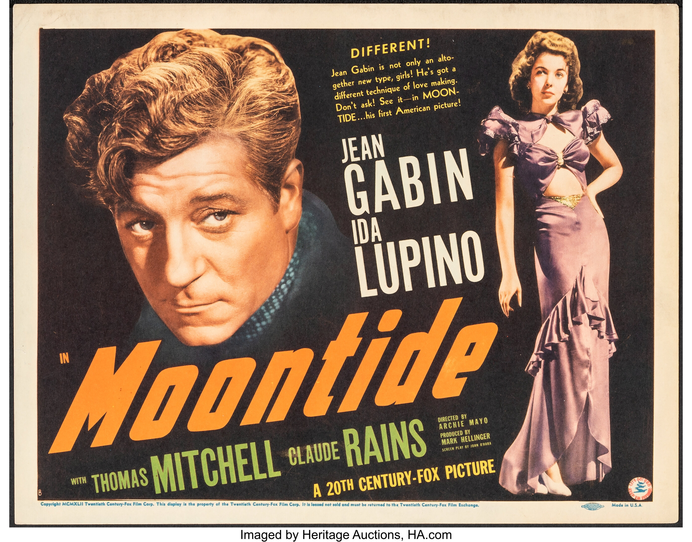 Moontide (20th Century Fox, 1942). Very Fine. Title Lobby Card (11 ...