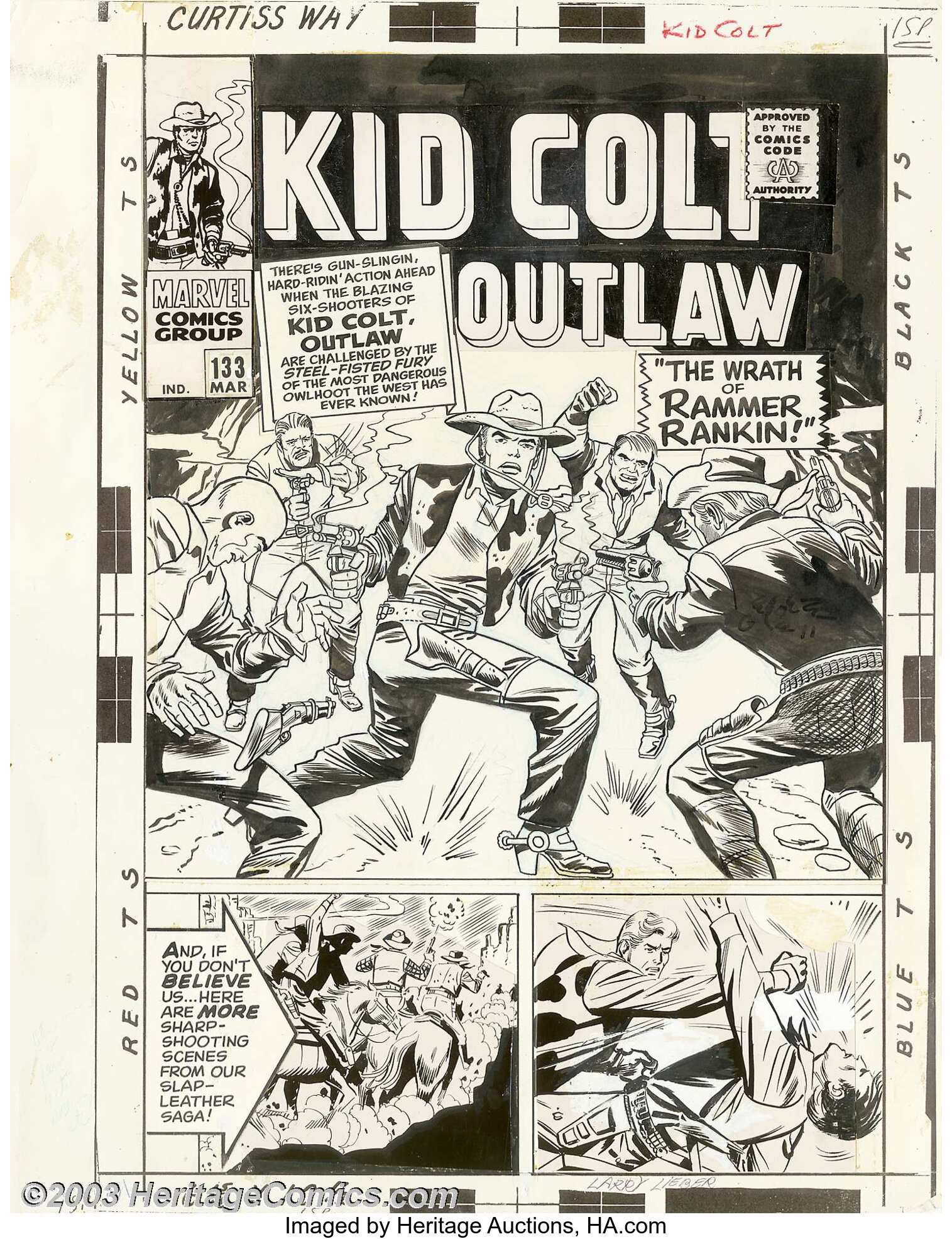 Larry Lieber - Original Cover Art for Kid Colt Outlaw #133 (Marvel ...