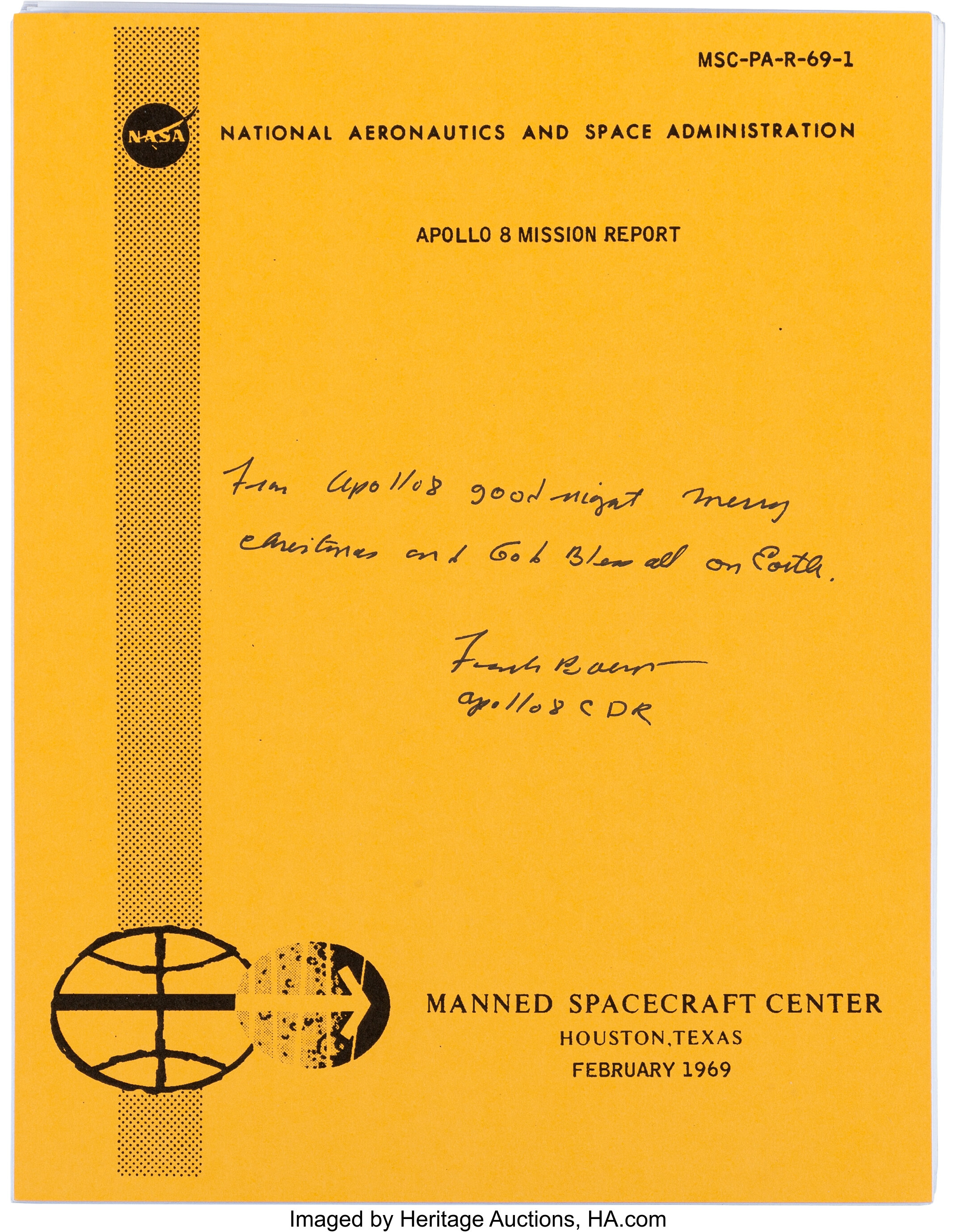 Frank Borman Signed NASA "Apollo 8 Mission Report" Book with | Lot ...