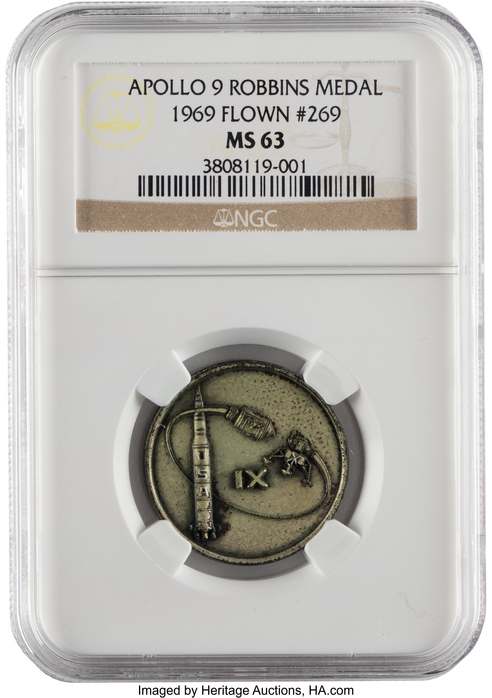 Apollo 9 Flown MS63 NGC Silver Robbins Medallion, Serial Number | Lot ...