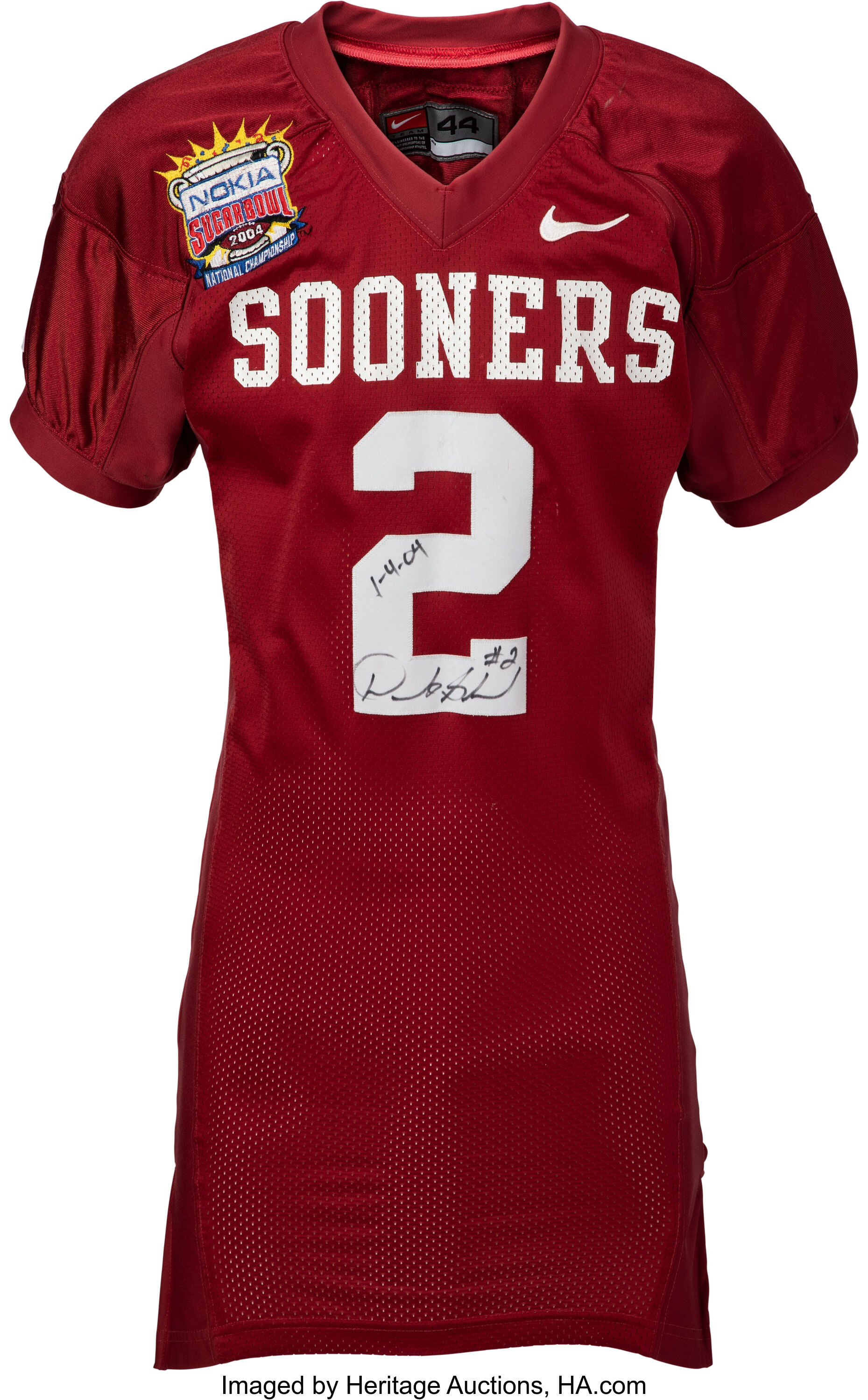 2004 Derrick Strait Game Worn & Signed Oklahoma Sooners National | Lot ...