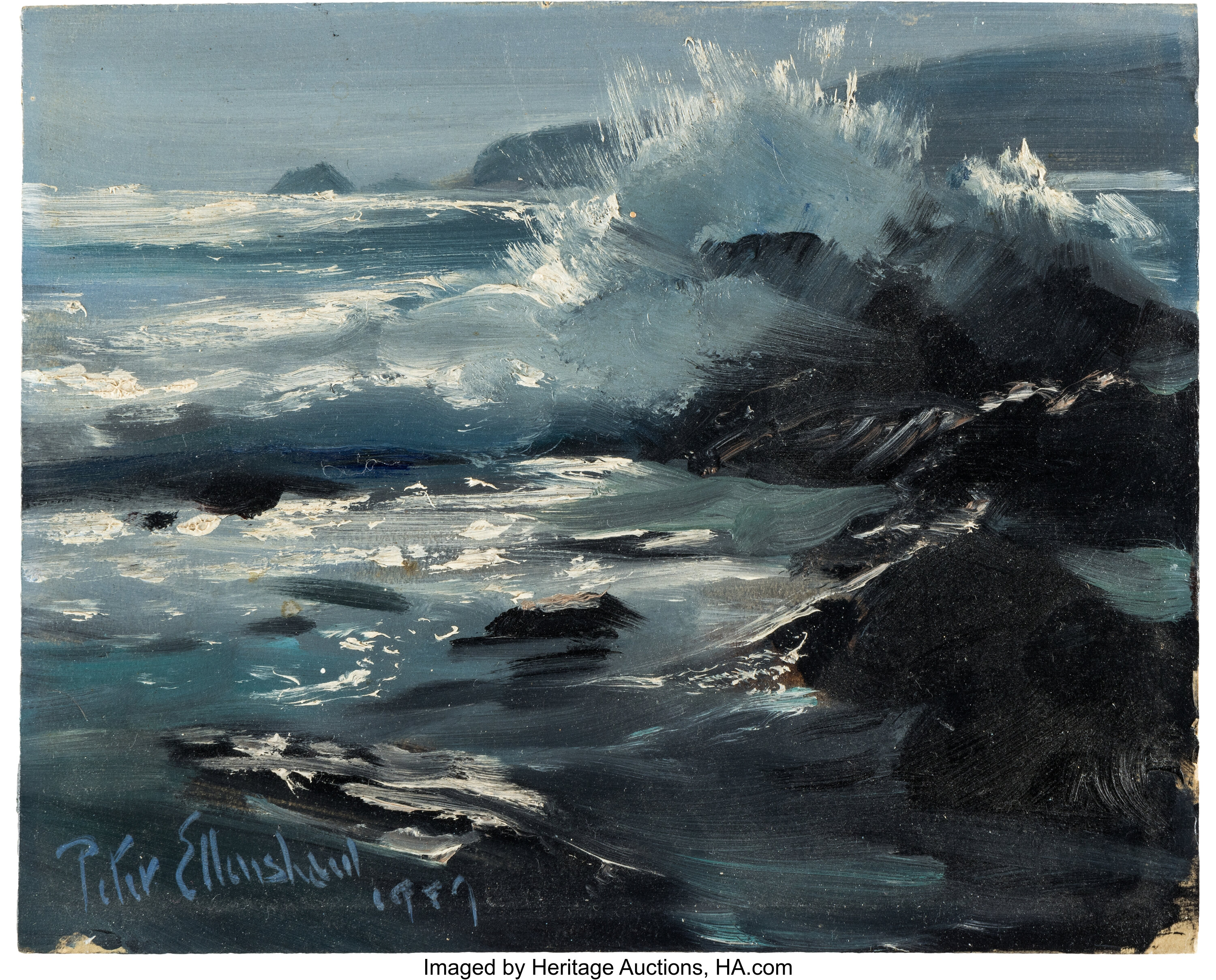 Peter Ellenshaw Original Seascape Oil on Board (1959).... Animation ...