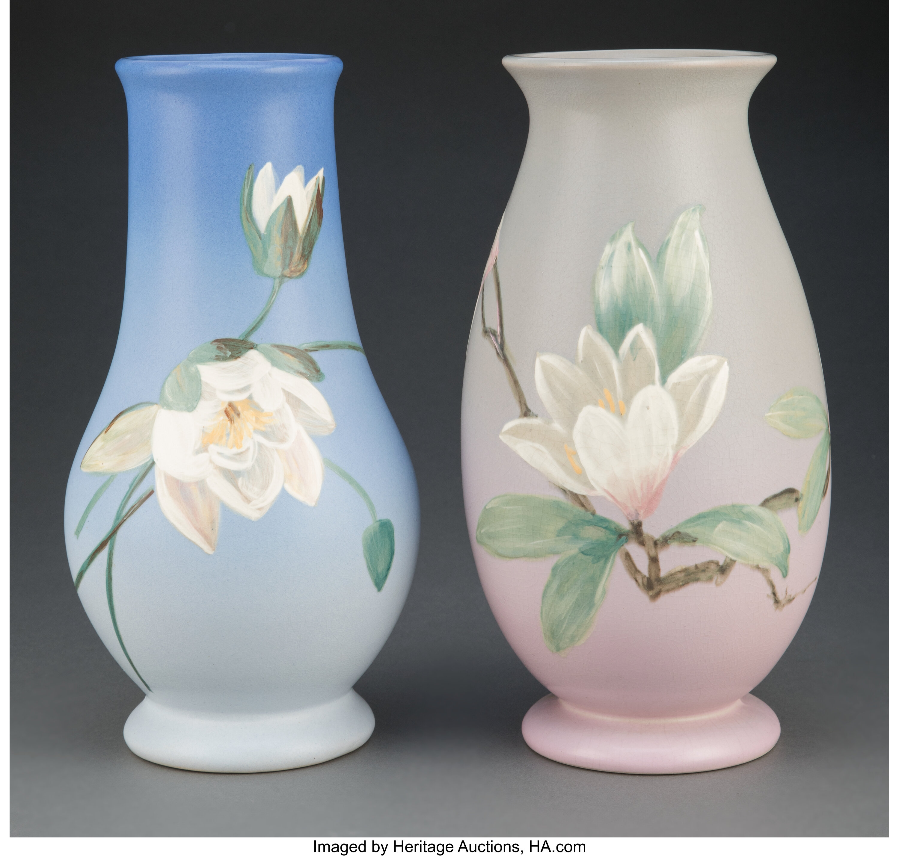 Two Weller Pottery Hudson Floral Vases, circa 1920. Marks: Weller ...