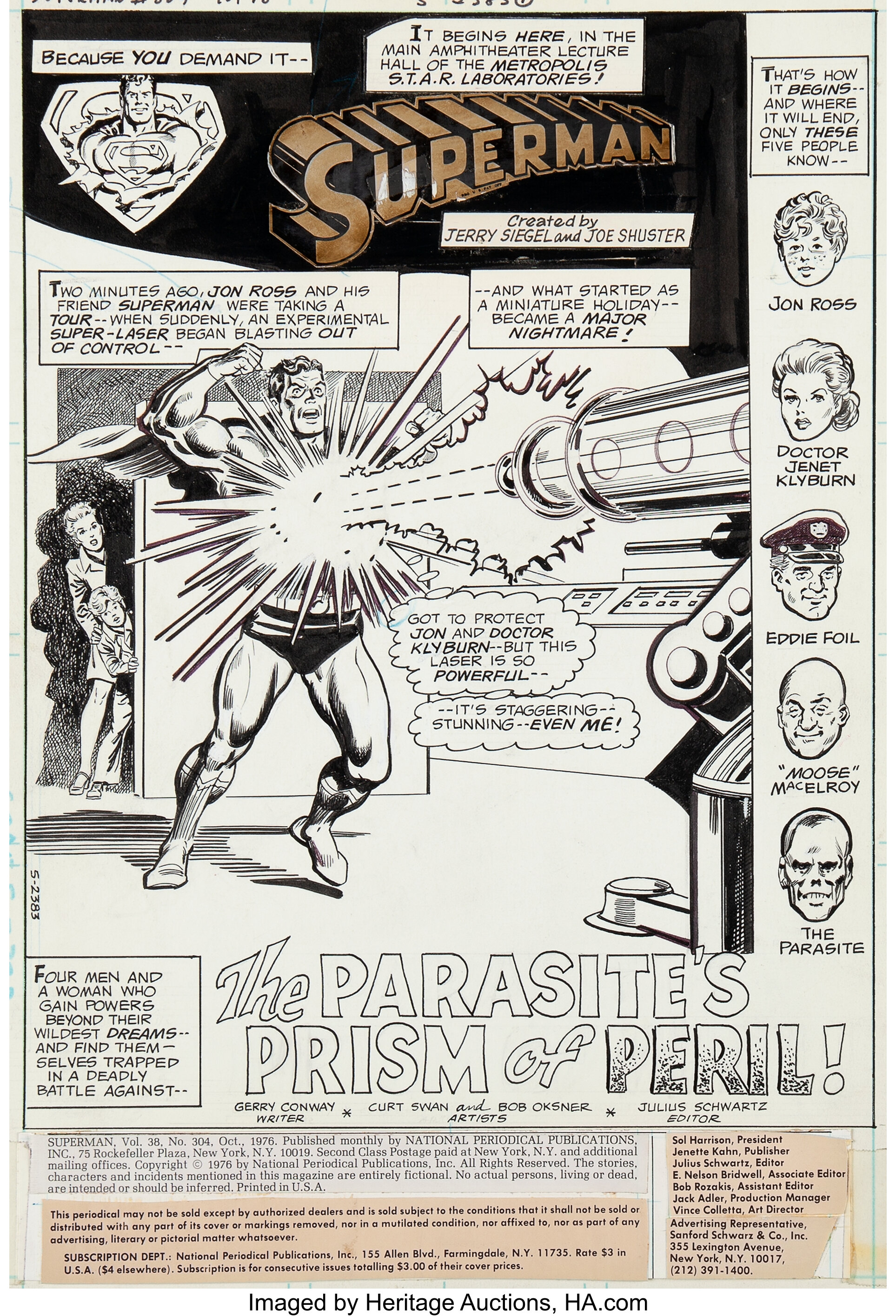 Curt Swan and Bob Oksner Superman #304 Splash Page 1 Original Art | Lot ...