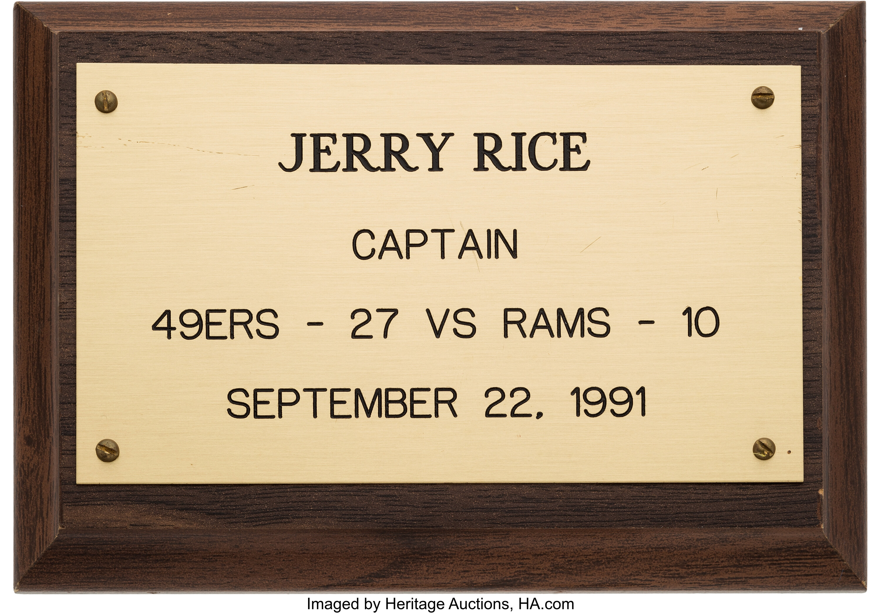 1991 San Francisco 49ers Captain Award presented to Jerry Rice ...