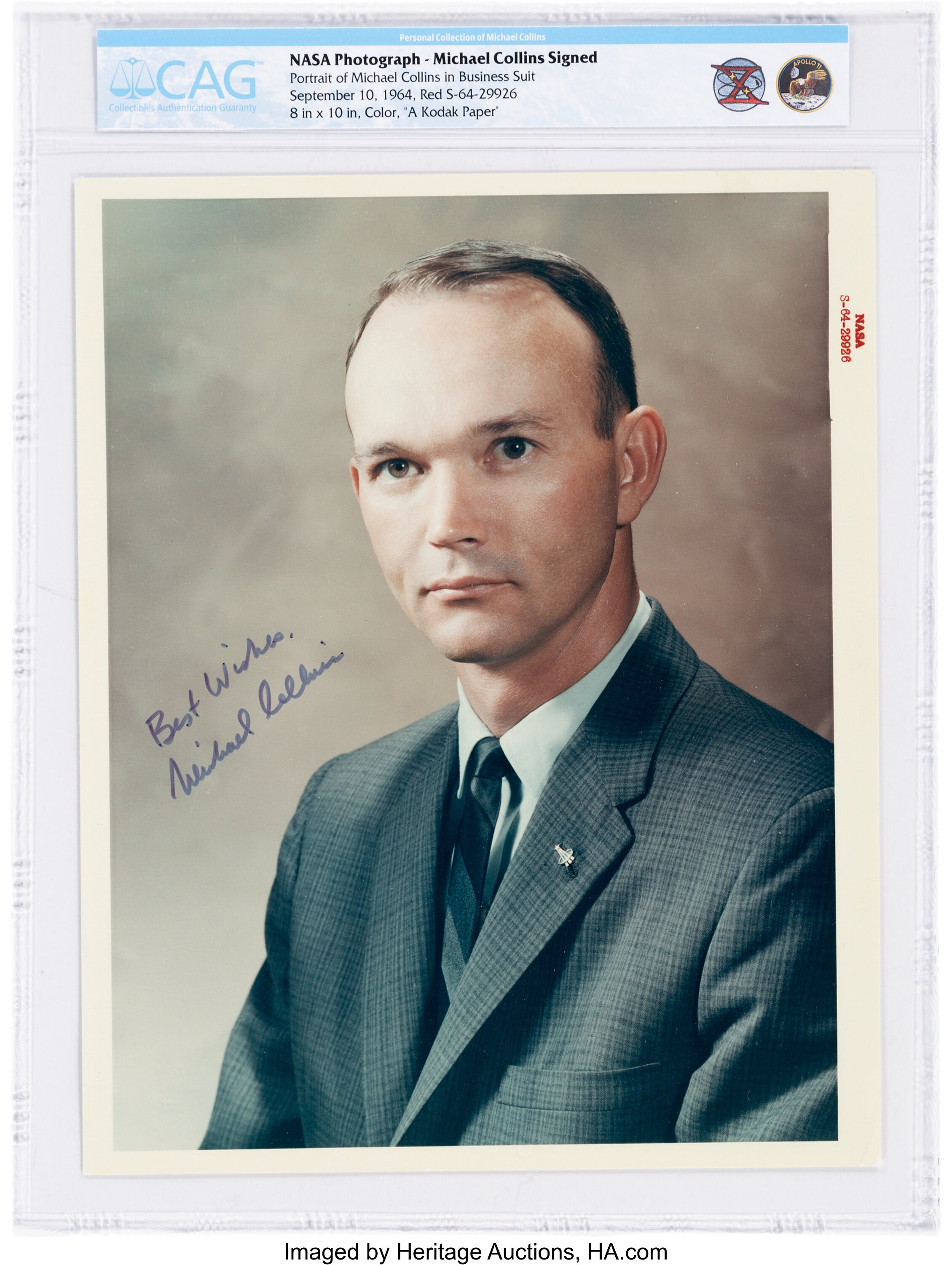 Michael Collins Signed Early Business Suit Pose Original NASA "Red ...