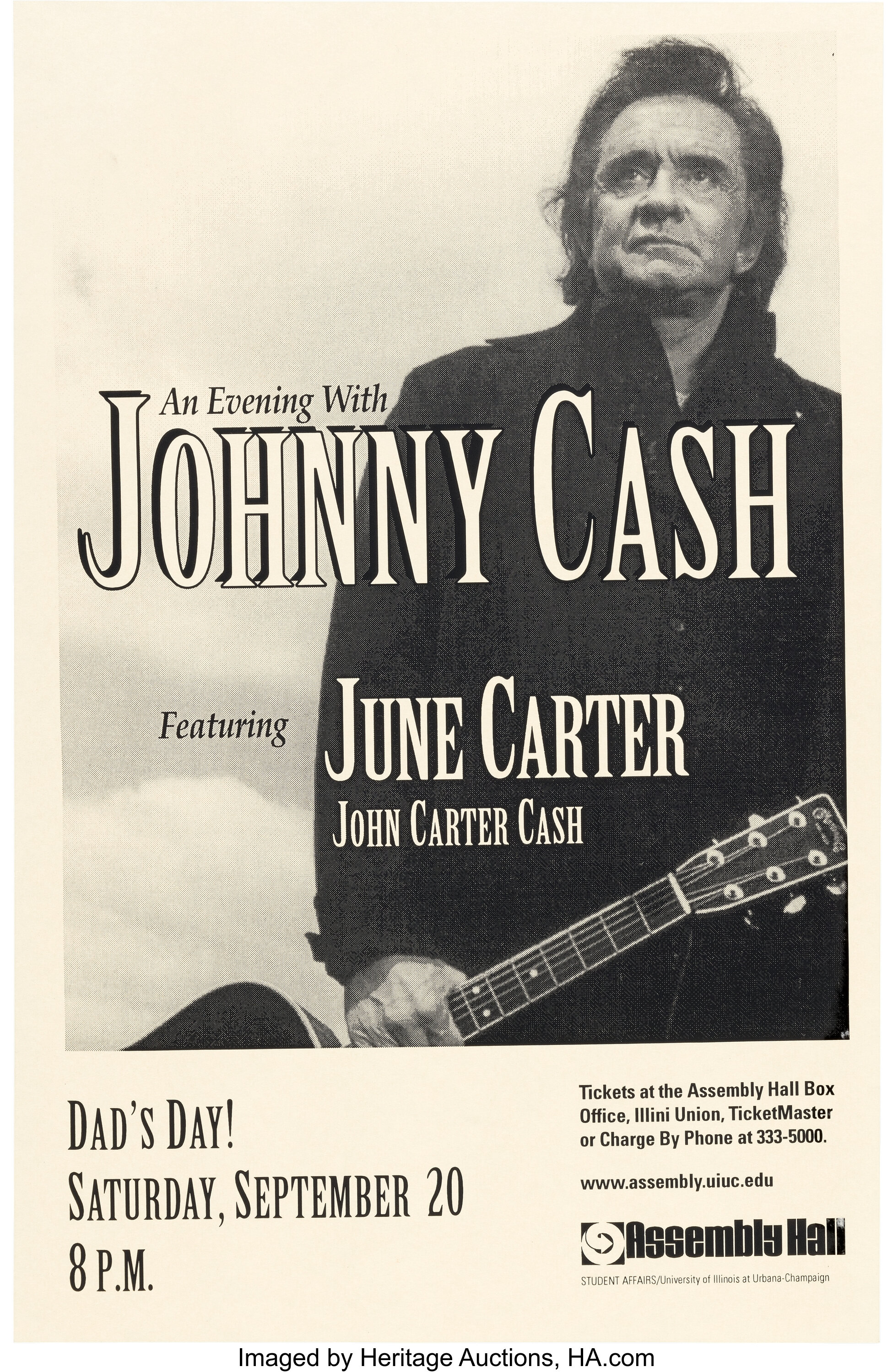 Johnny Cash 1997 Urbana-Champaign, IL Concert Poster.... Music | Lot ...