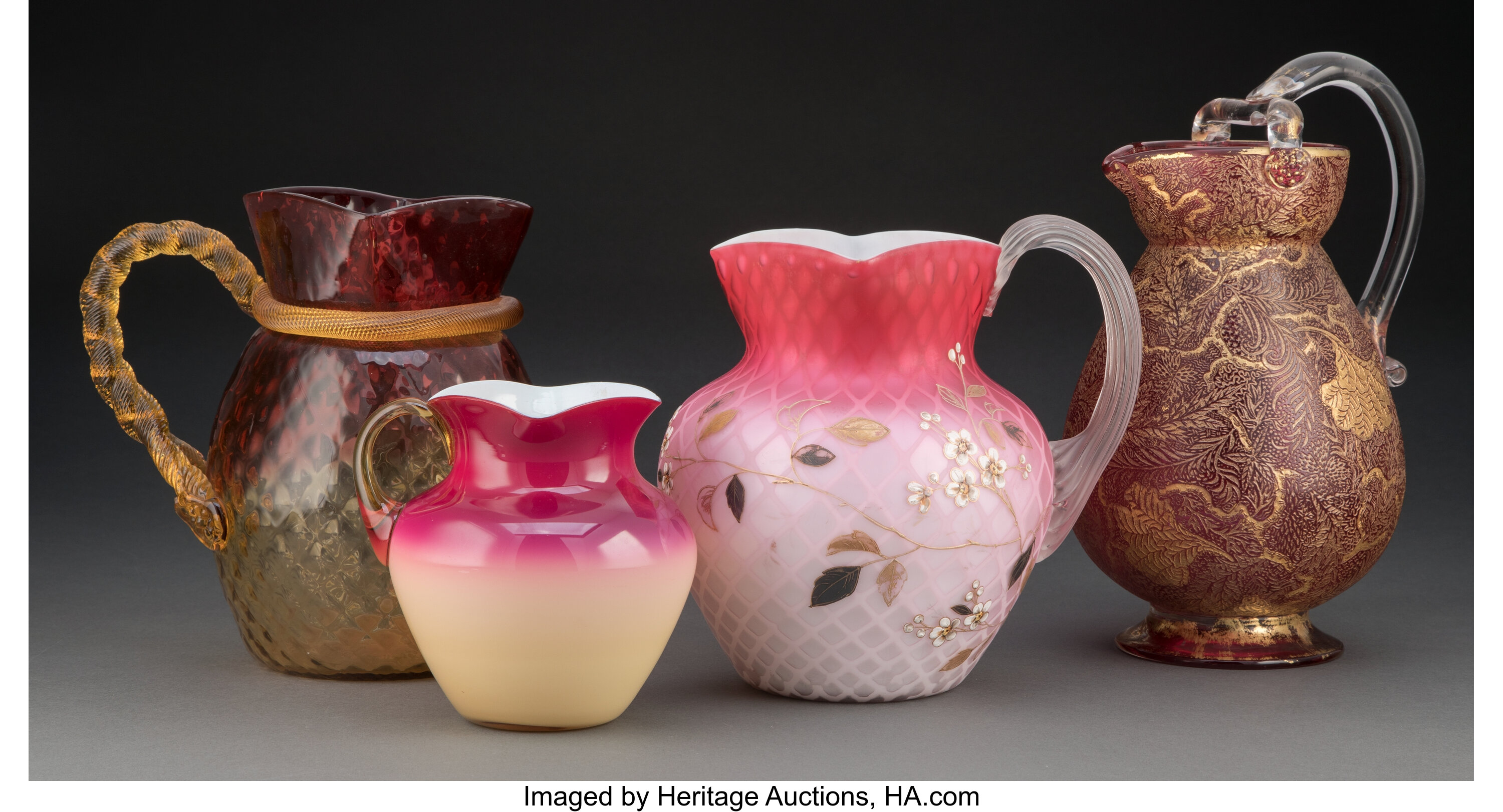 Four Victorian Glass Pitchers, late 19th Century . Marks to one: | Lot ...