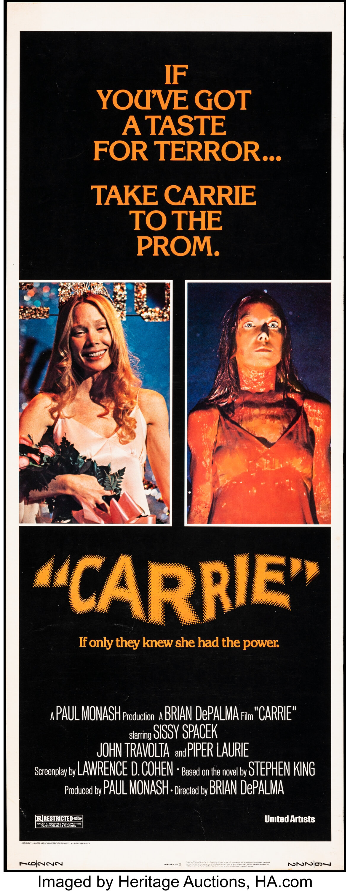 Carrie (United Artists, 1976). Rolled, Very Fine. Insert (14" X | Lot ...