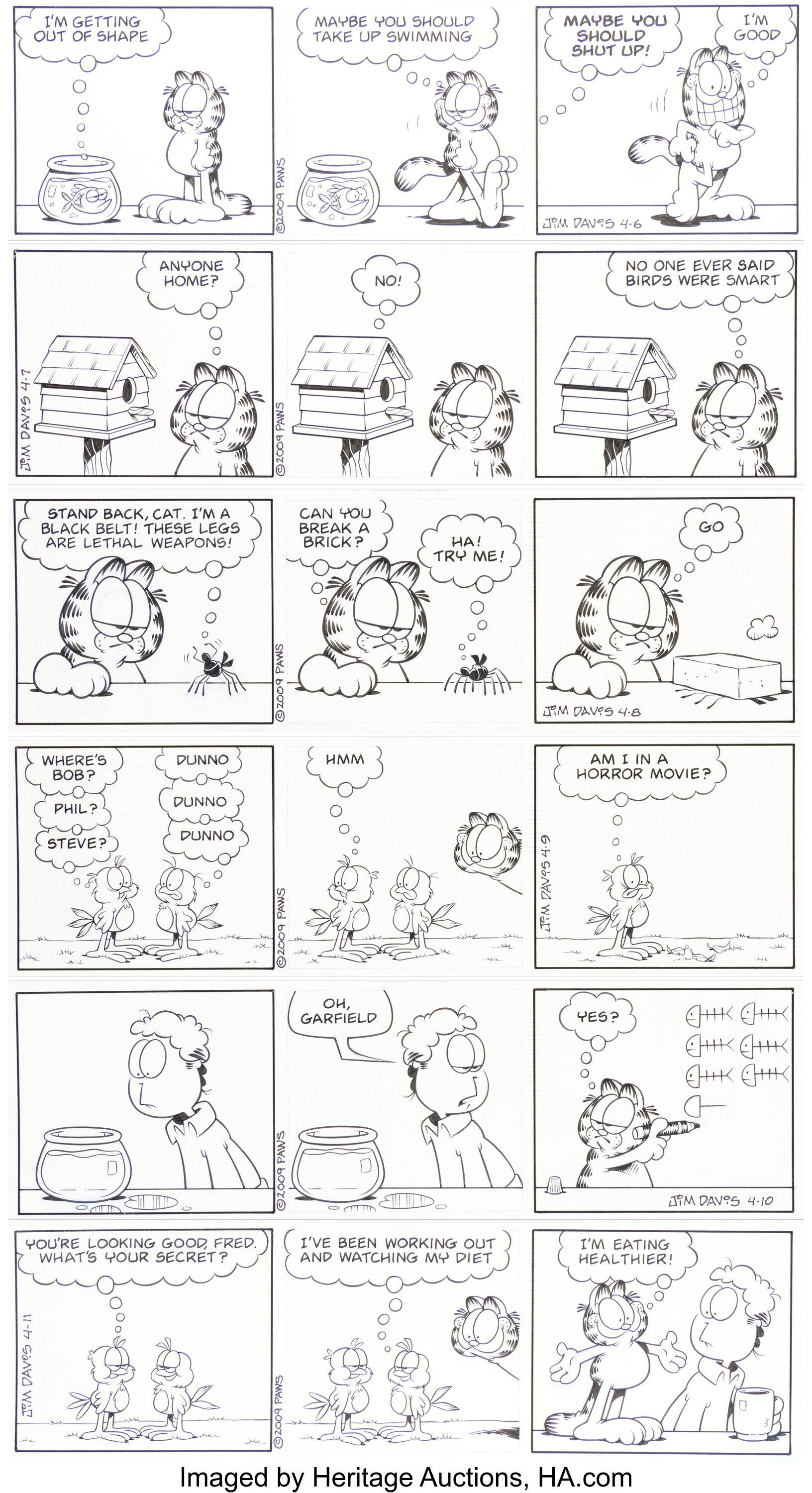 Jim Davis Garfield Consecutive Daily Comic Strip Original Art Group ...