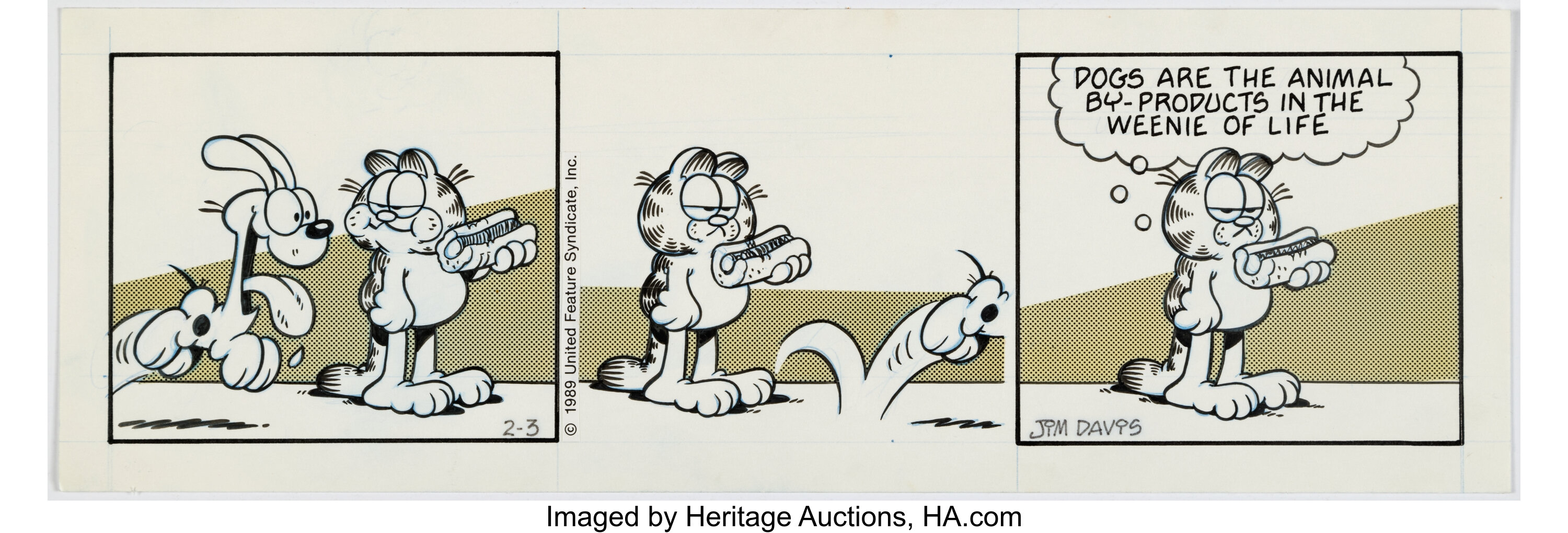 Jim Davis Garfield Daily Comic Strip Original Art daily 2-3-1989 | Lot ...