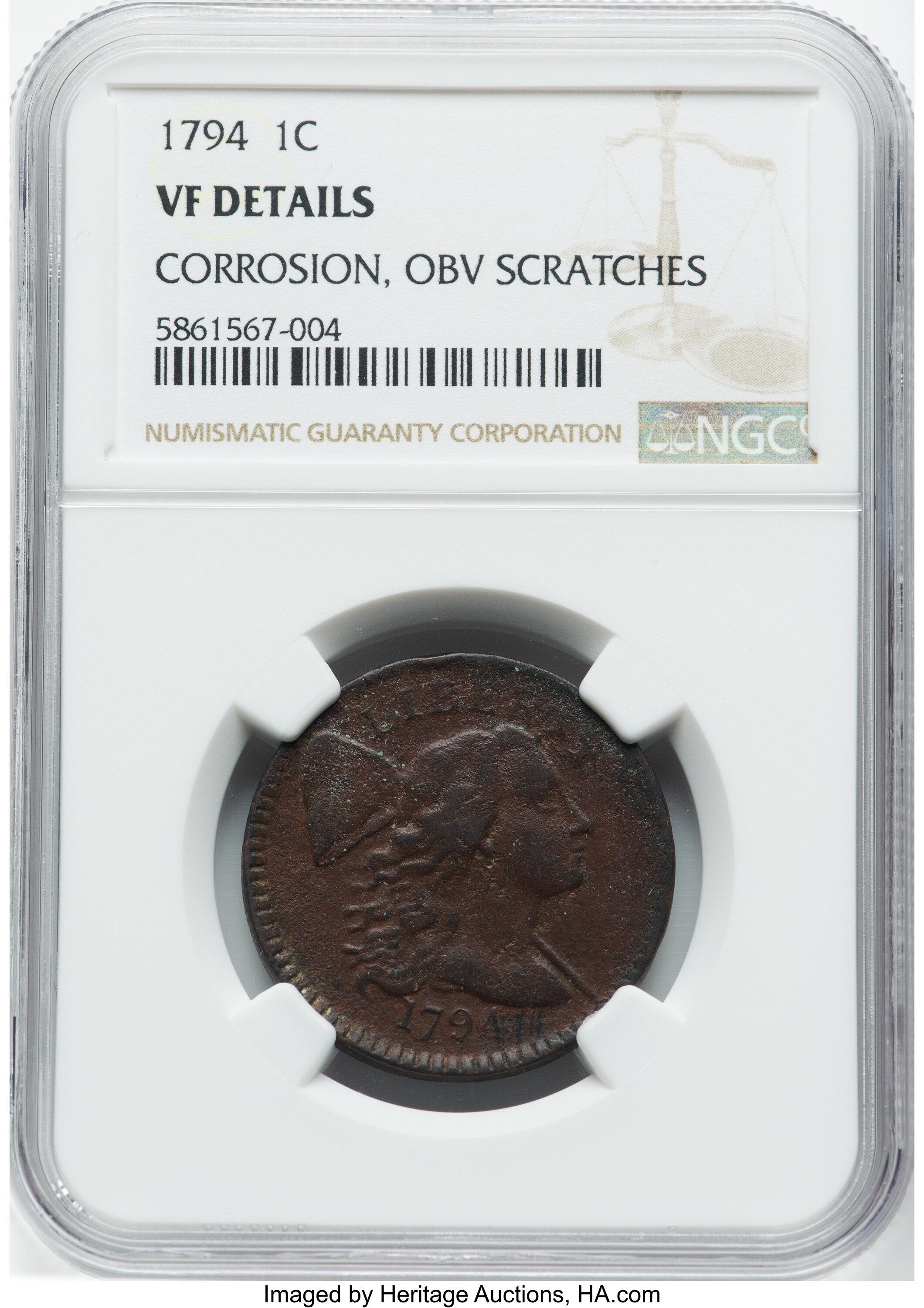 1794 1C Head of 1795 -- Corrosion, Obverse Scratched -- NGC | Lot ...