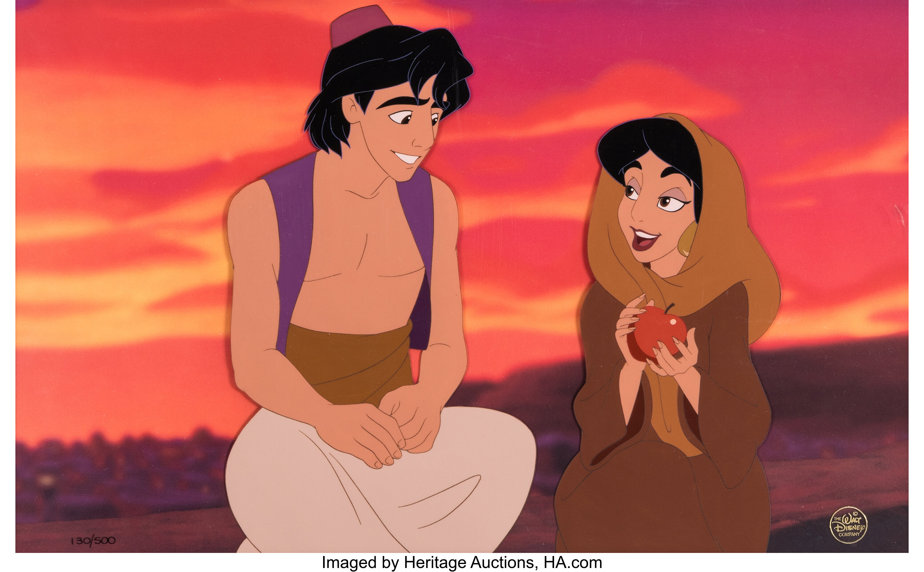 Aladdin "Sunset Romance" Aladdin and Jasmine Limited Edition Cel | Lot ...