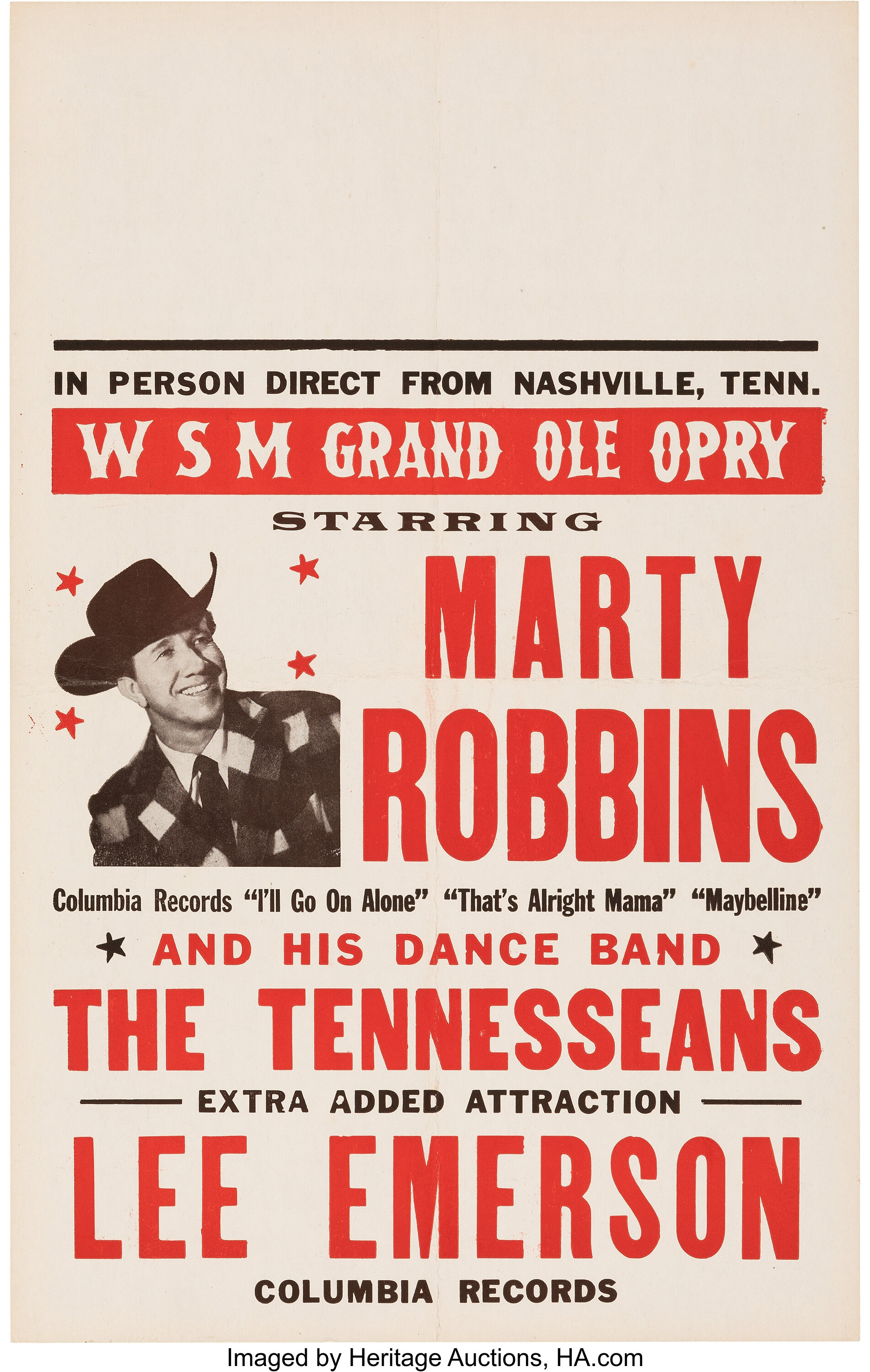 Marty Robbins 1956 Tour-Blank Hatch Show Print Concert Poster.... | Lot ...