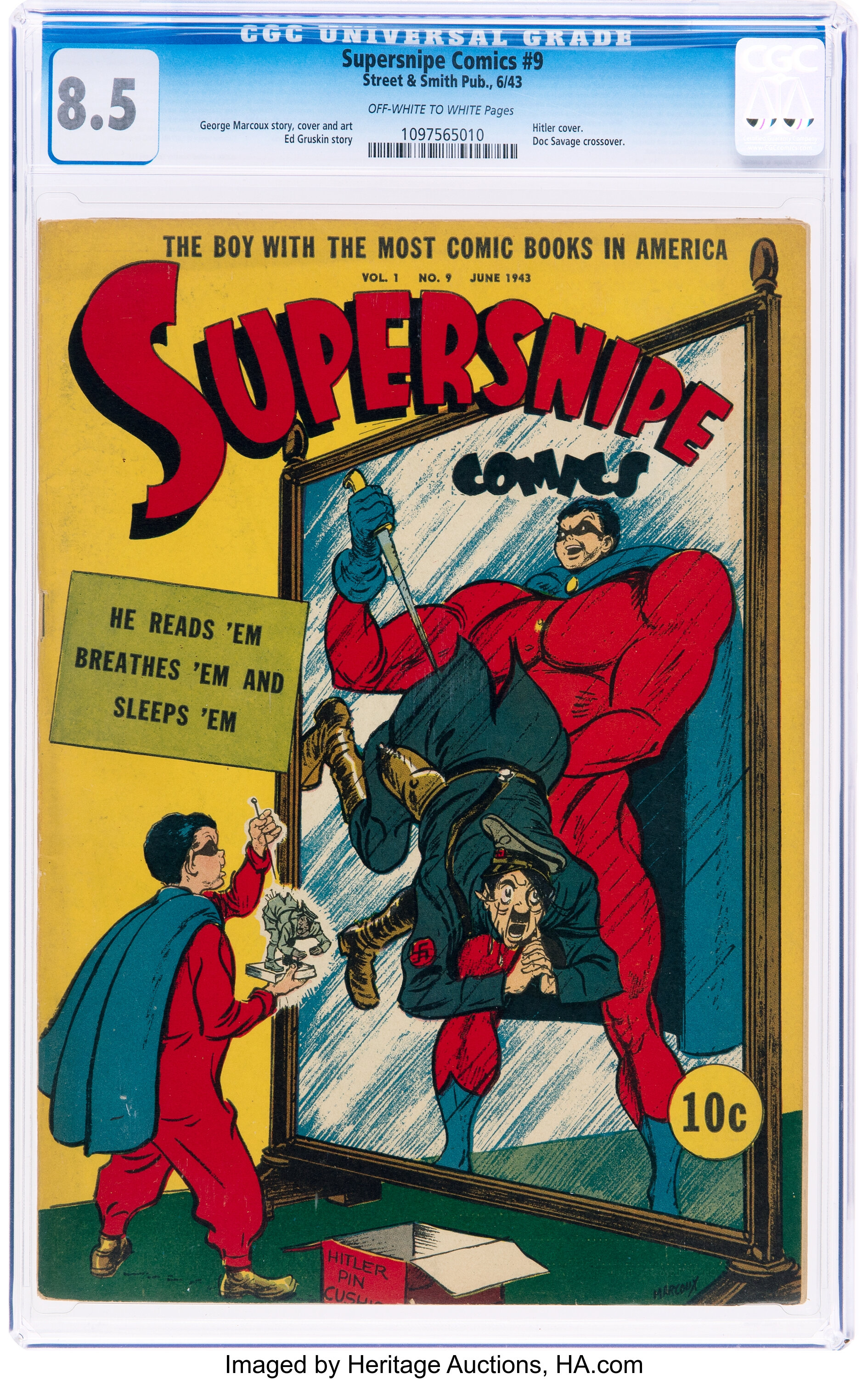 Supersnipe Comics #9 (Street & Smith, 1943) CGC VF+ 8.5 Off-white | Lot ...