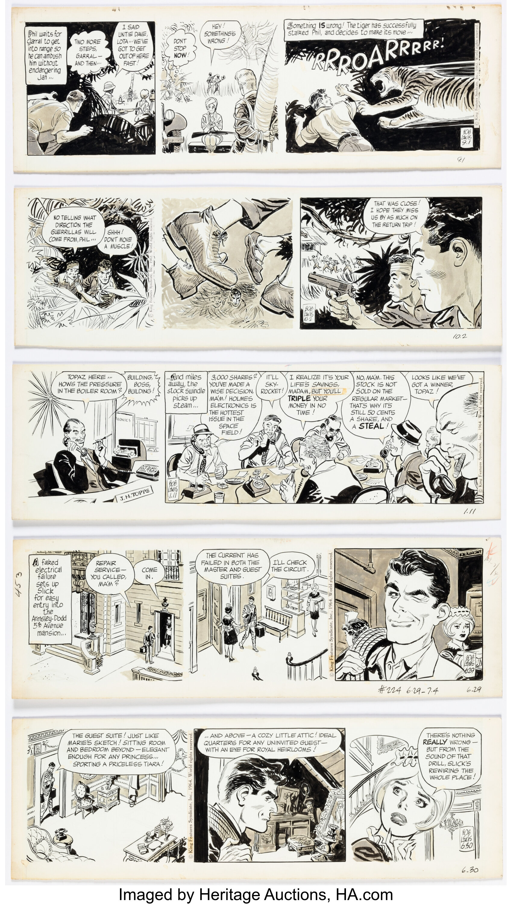 Bob Lubbers (as Bob Lewis) Secret Agent X-9 Daily Comic Strip | Lot ...