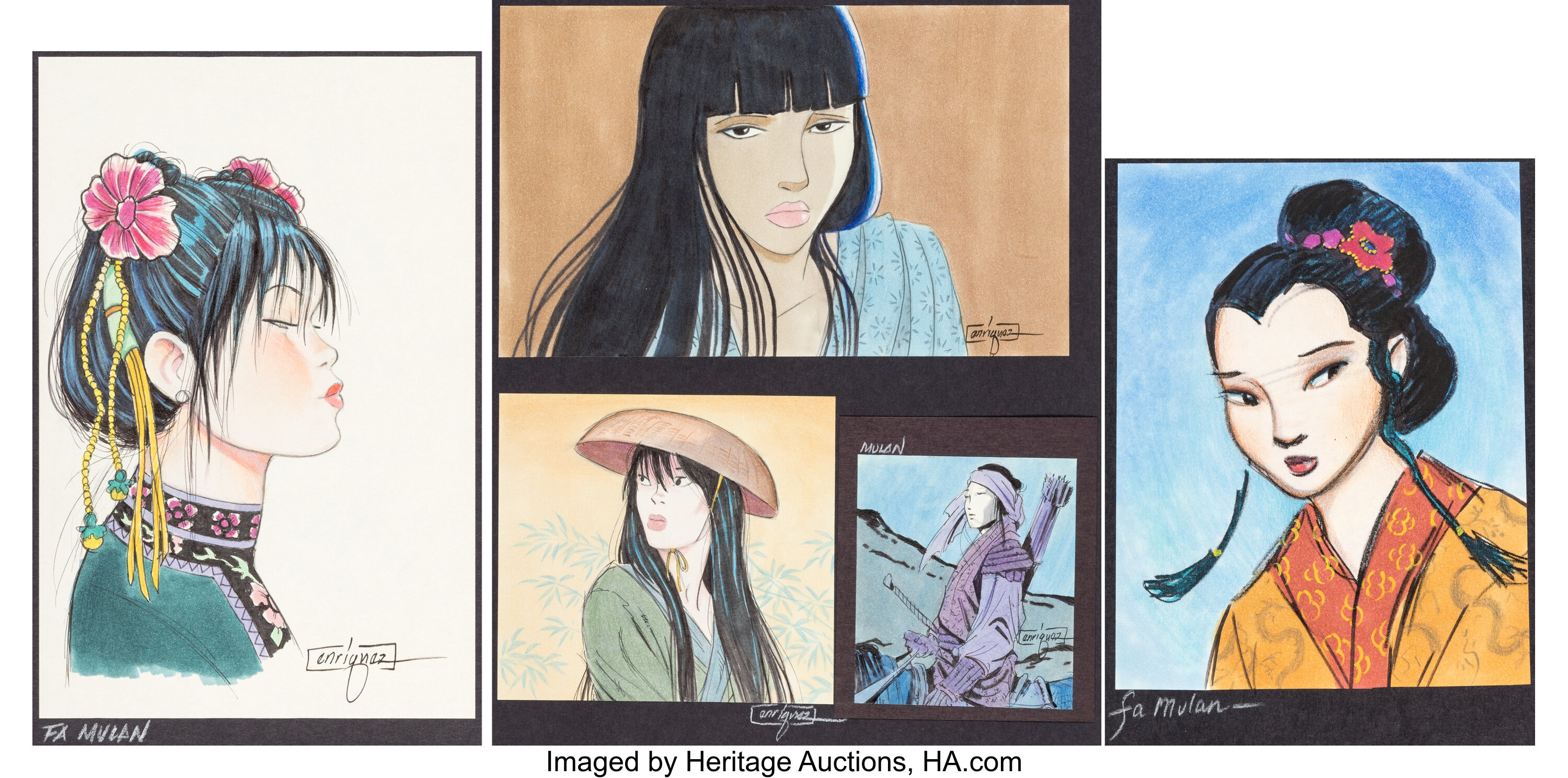 Mulan Early Character Concept Drawing Signed by Thom Enriquez Group ...