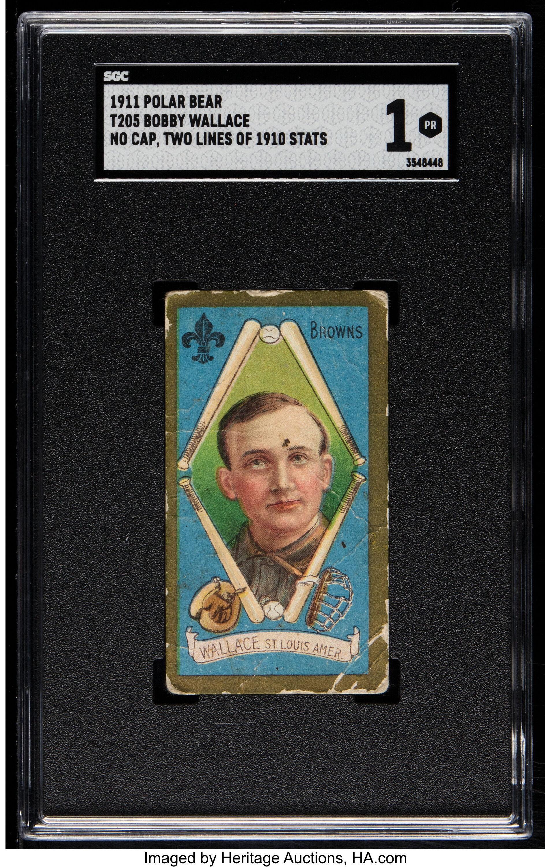 1911 T205 Gold Border Bobby Wallace (No Cap, 2 Lines 1910 Stats) | Lot ...