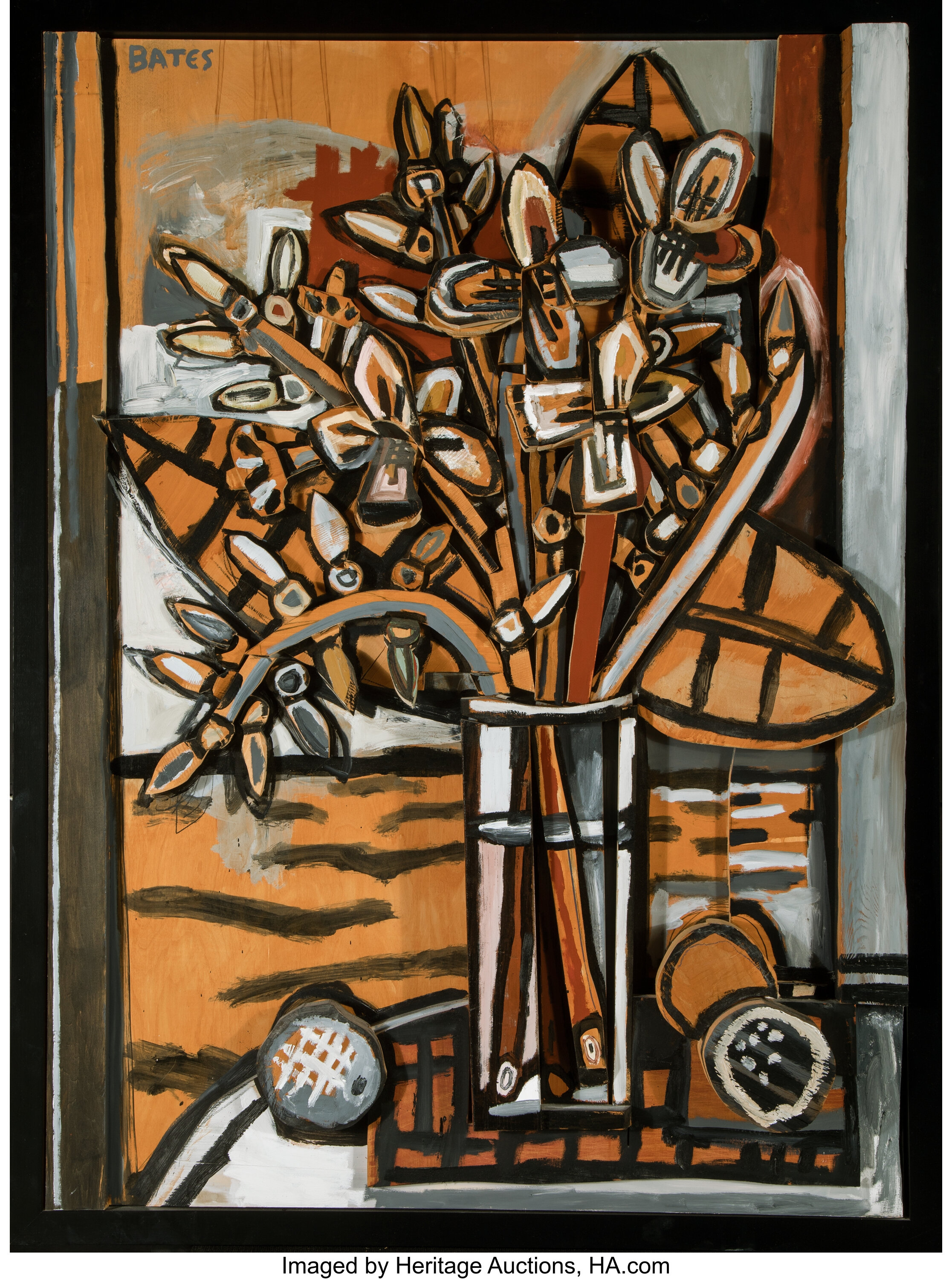 David Bates (American, b. 1952). Cannas, 2000. Mixed media on panel ...